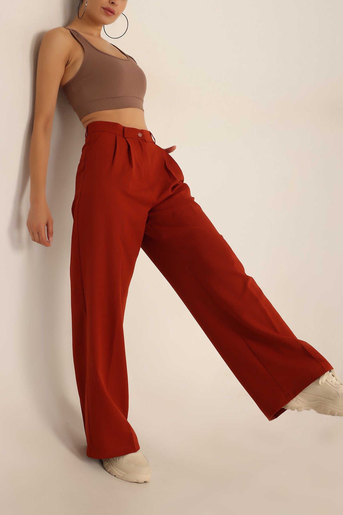 Kiremit Pileli Bayan Pantalon 196328 | ModamızBir | Modamizbir.Com