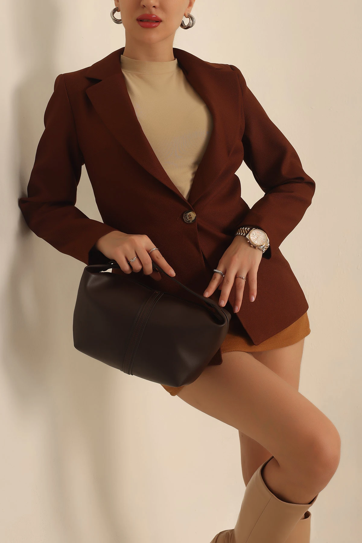 Kiremit Yün Efek Tasarım Bayan Ceket 234100 | ModamızBir | Modamizbir.Com