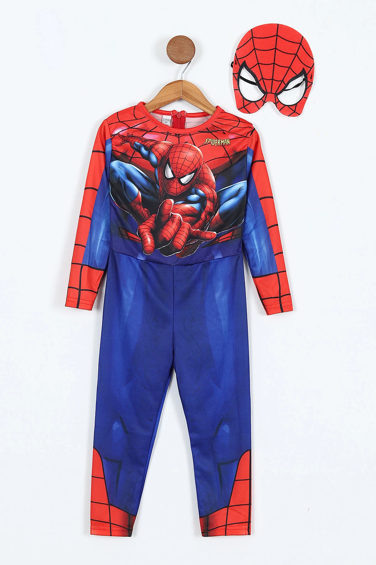 Kırmızı (3-8 Yaş) Spiderman Baskılı Maskeli Erkek Çocuk Tulum Kostüm 403718