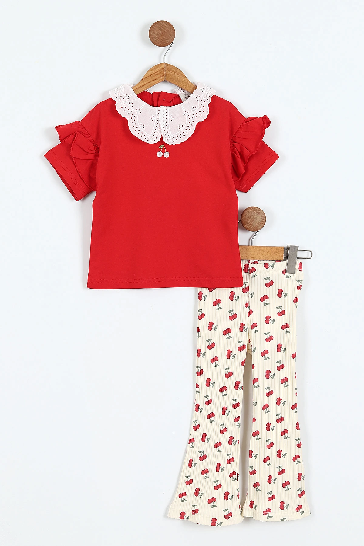 Kırmızı (4-10 Yaş)Dantel Yaka Kiraz Nakışlı İspanyol Taytlı Kız Çocuk ...