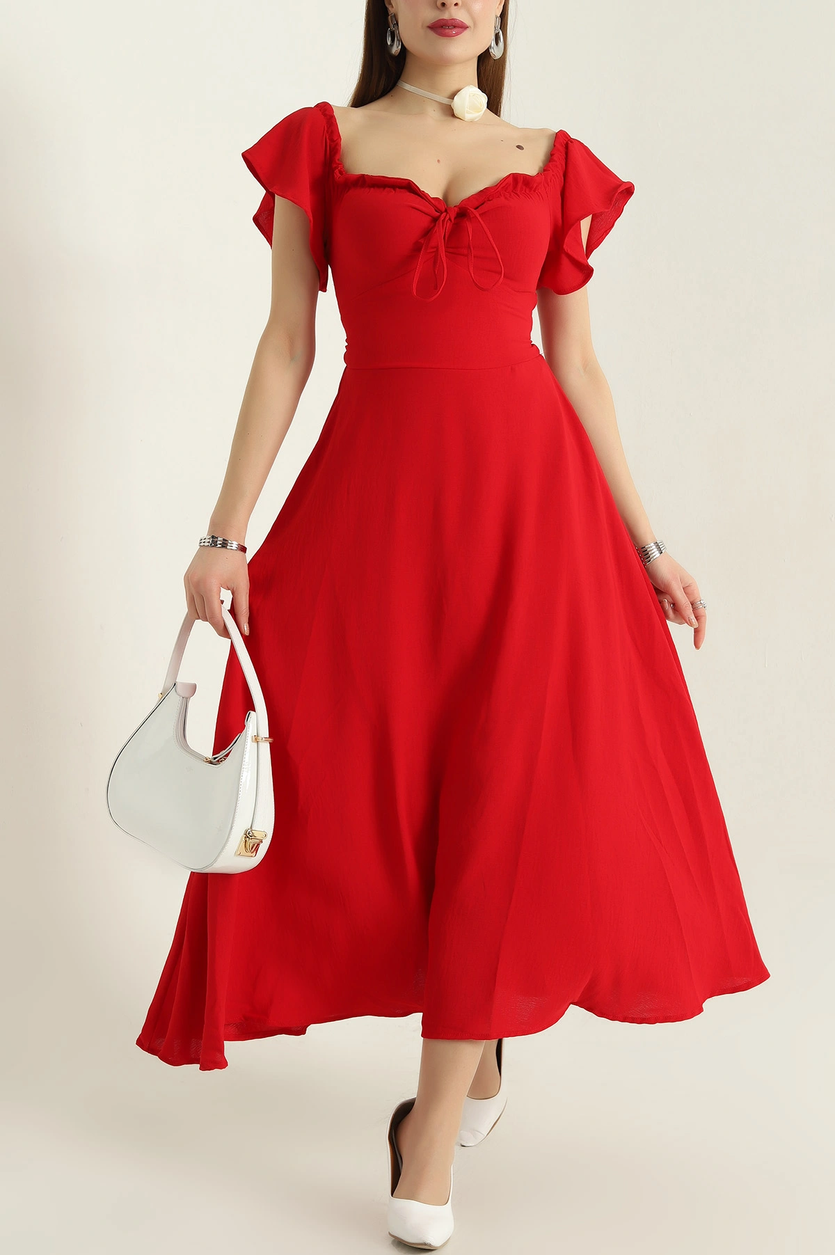 Kırmızı Aerobin Düşük Kol Astarlı Elbise 334384