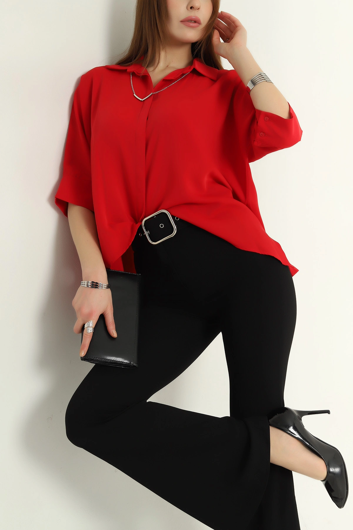 Kırmızı Jessica Kumaş Kolyeli Gömlek 335023