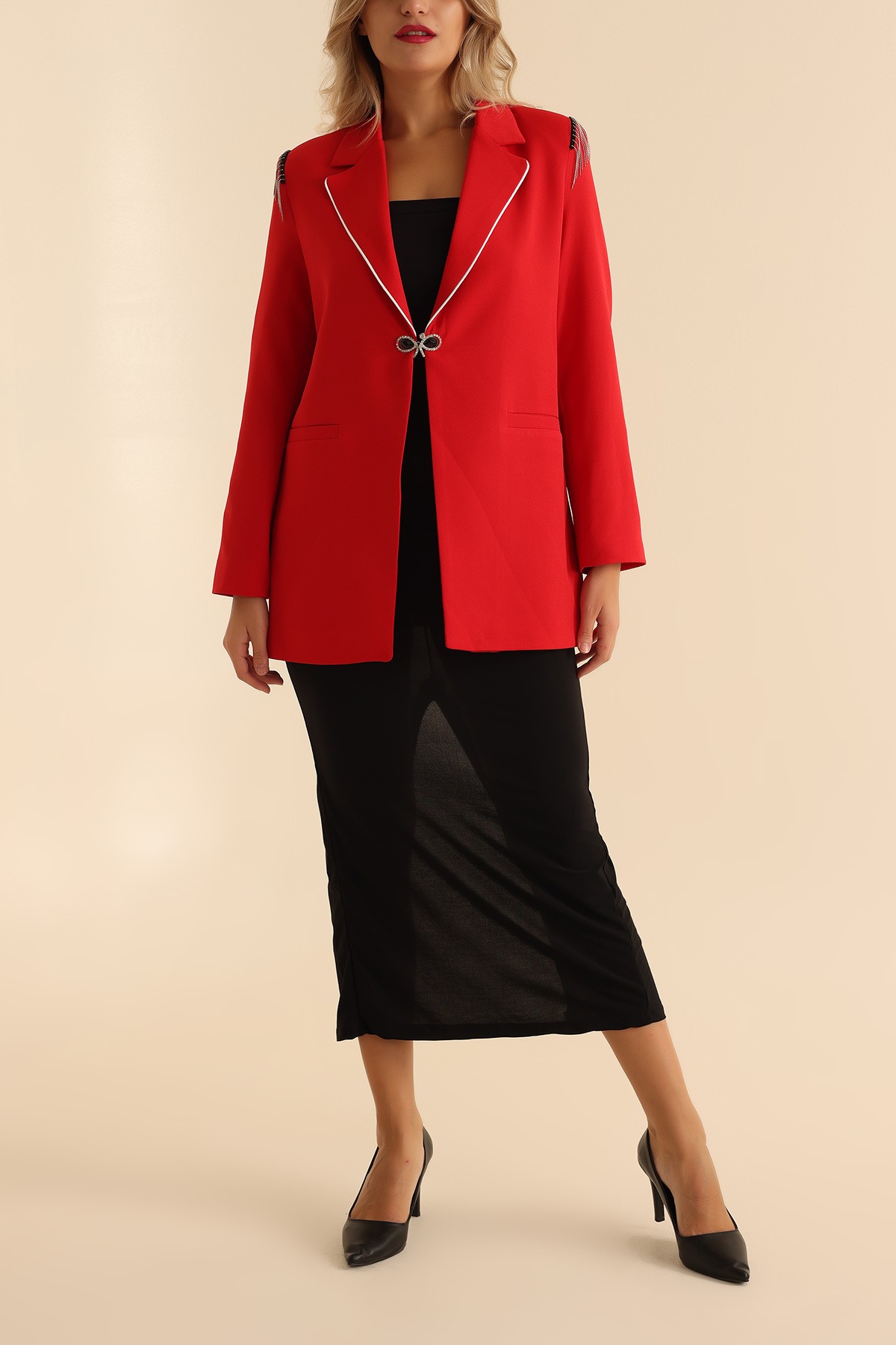 Kırmızı Omuz Detay Bayan Ceket 200318 | ModamızBir | Modamizbir.Com