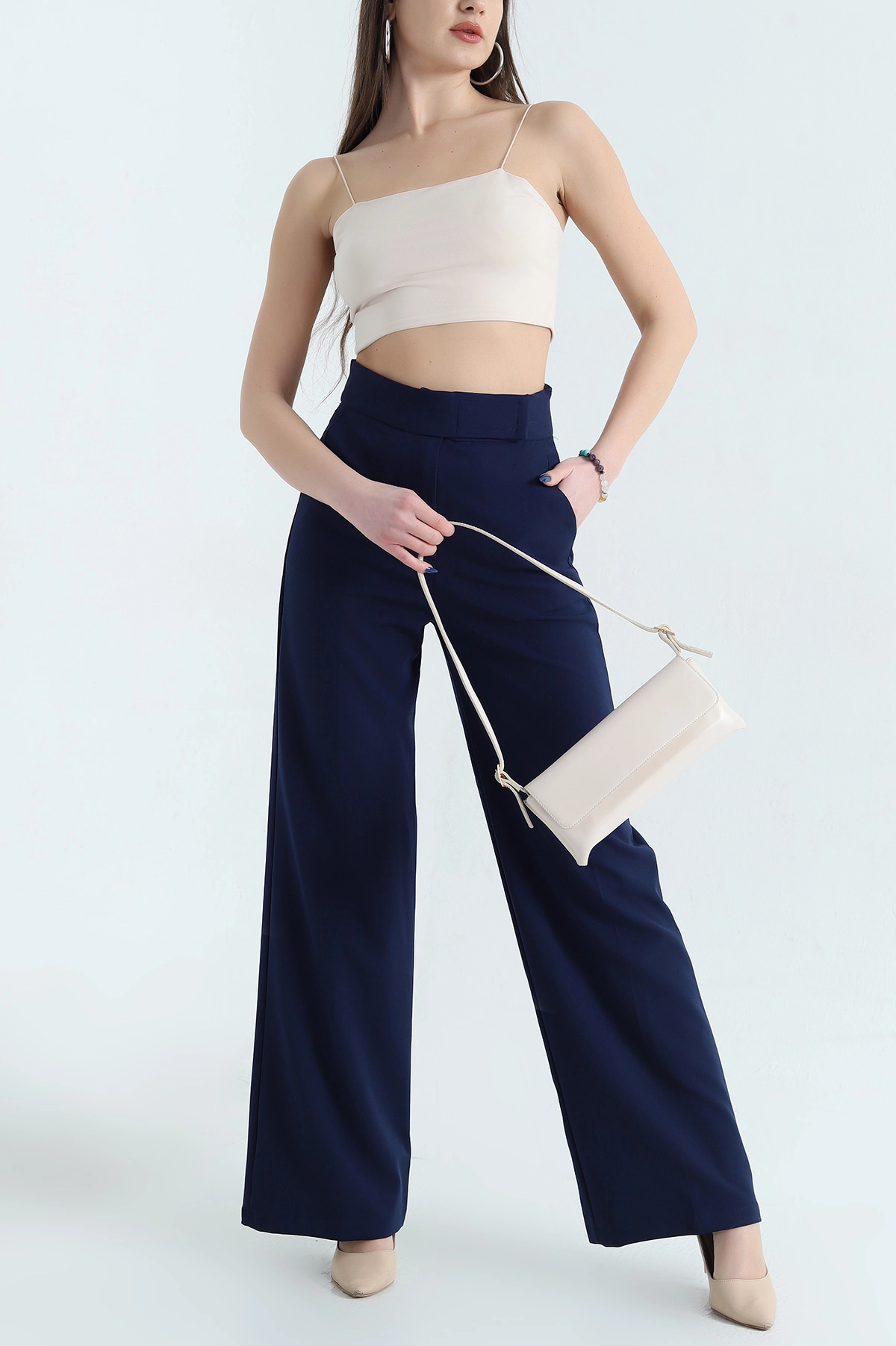 Lacivert Double Cırtlı Palazzo Bayan Pantolon 338076