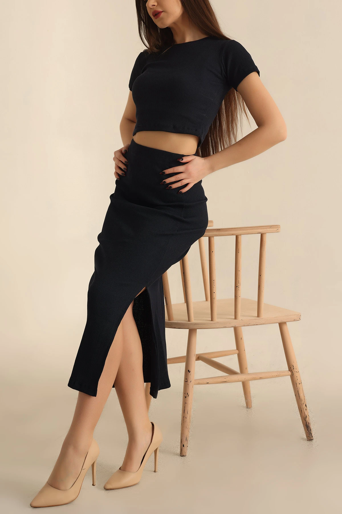 Lacivert Etek Bluz Fitilli İkili Takım 241433 | ModamızBir | Modamizbir.Com