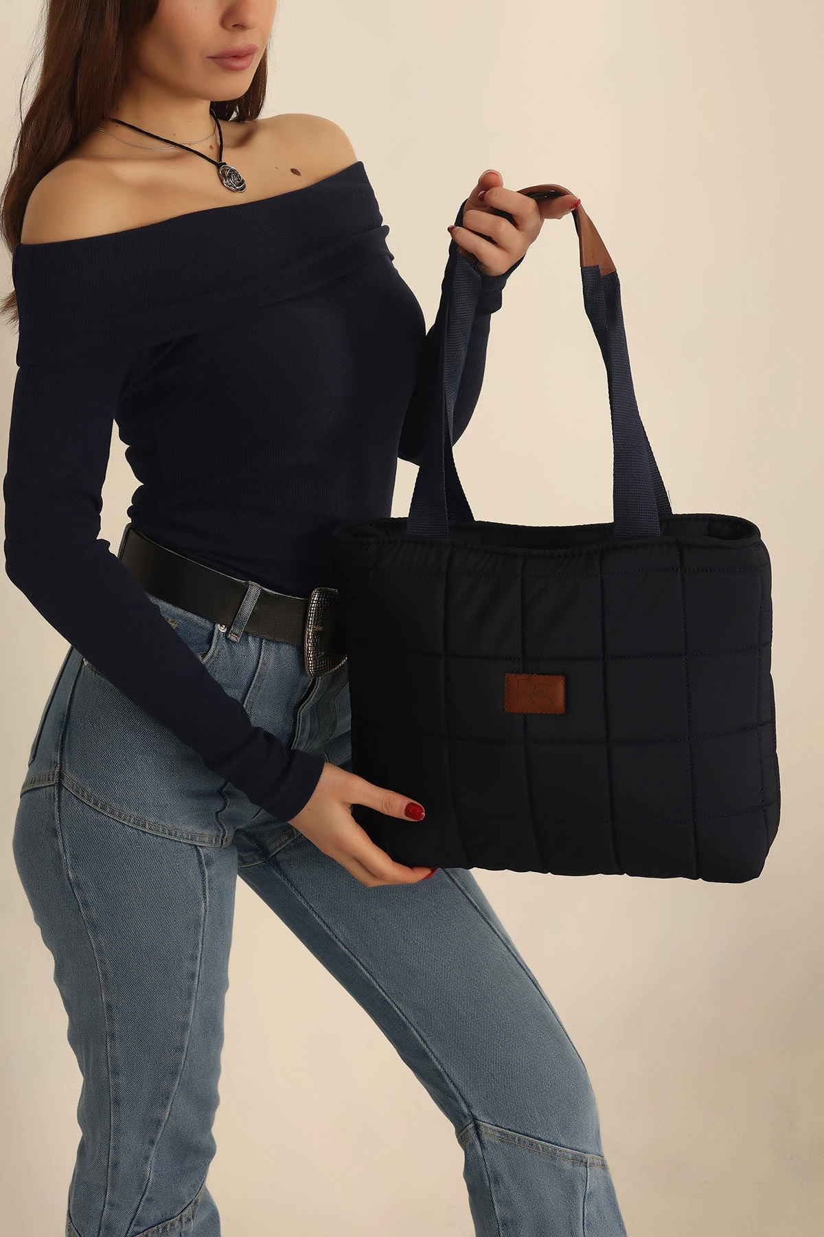 Lacivert Kapitone El Kol ve Omuz Çantası 235236 | ModamızBir ...