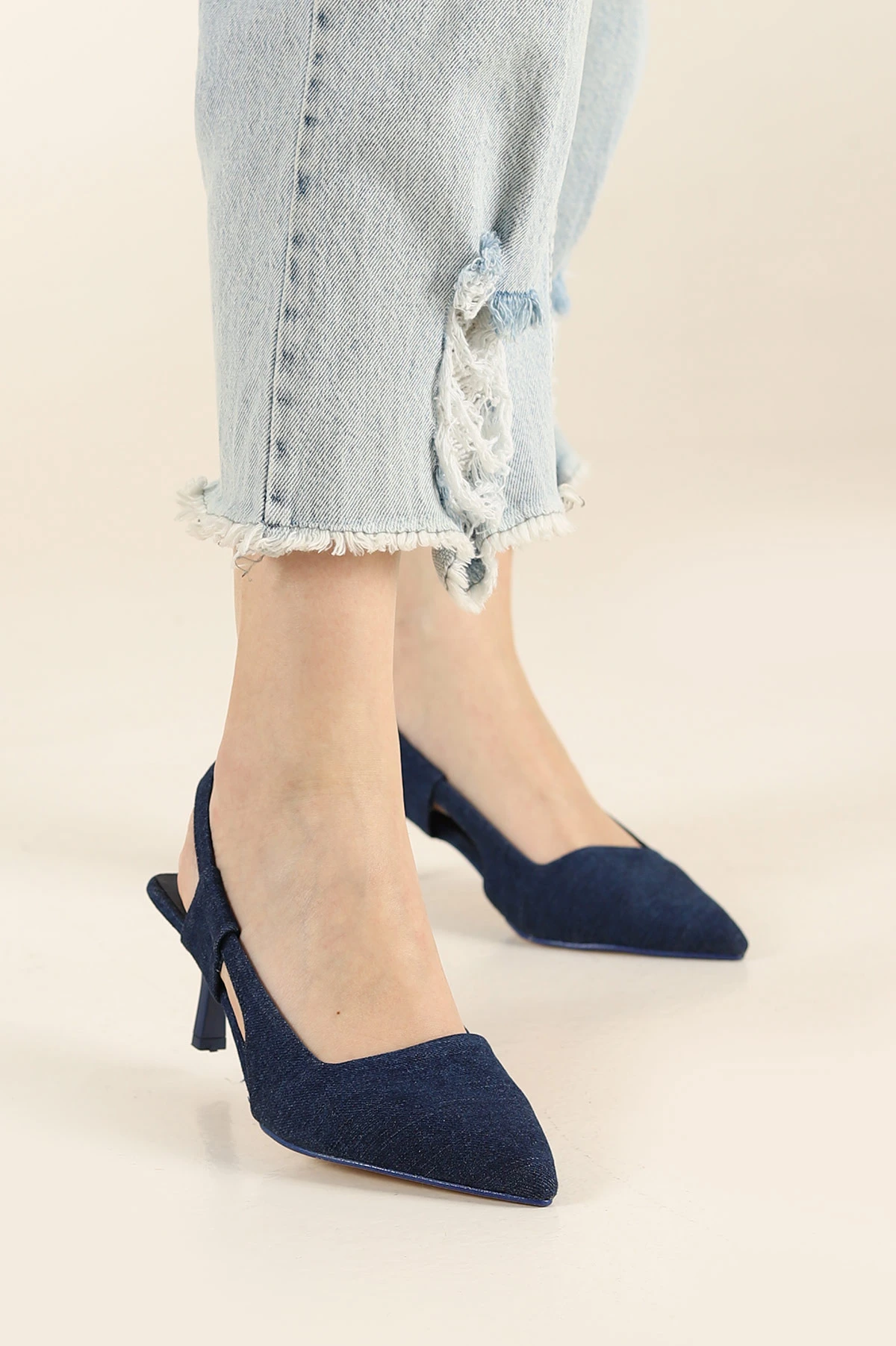 Lacivert Kot İnce Topuklu Ayakkabı 252908 | ModamızBir | Modamizbir.Com