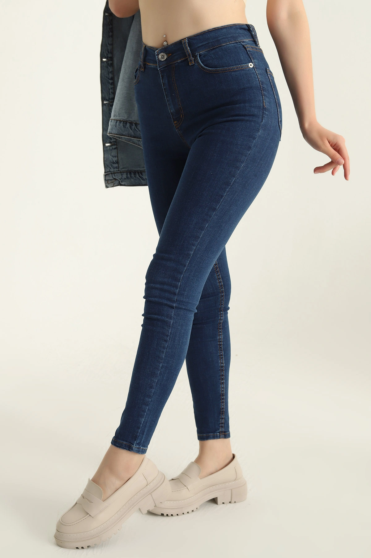 Lacivert Likralı Dar Paça Bayan Kot Pantolon 291201