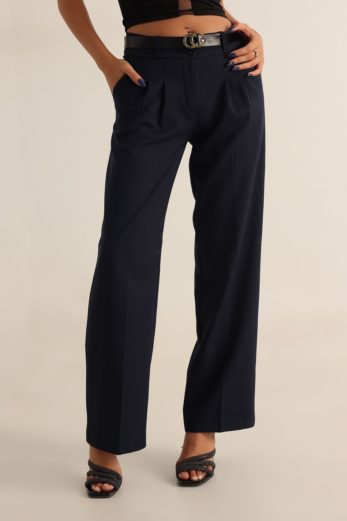 Lacivert Pileli Bayan Pantalon 196301 | ModamızBir | Modamizbir.Com