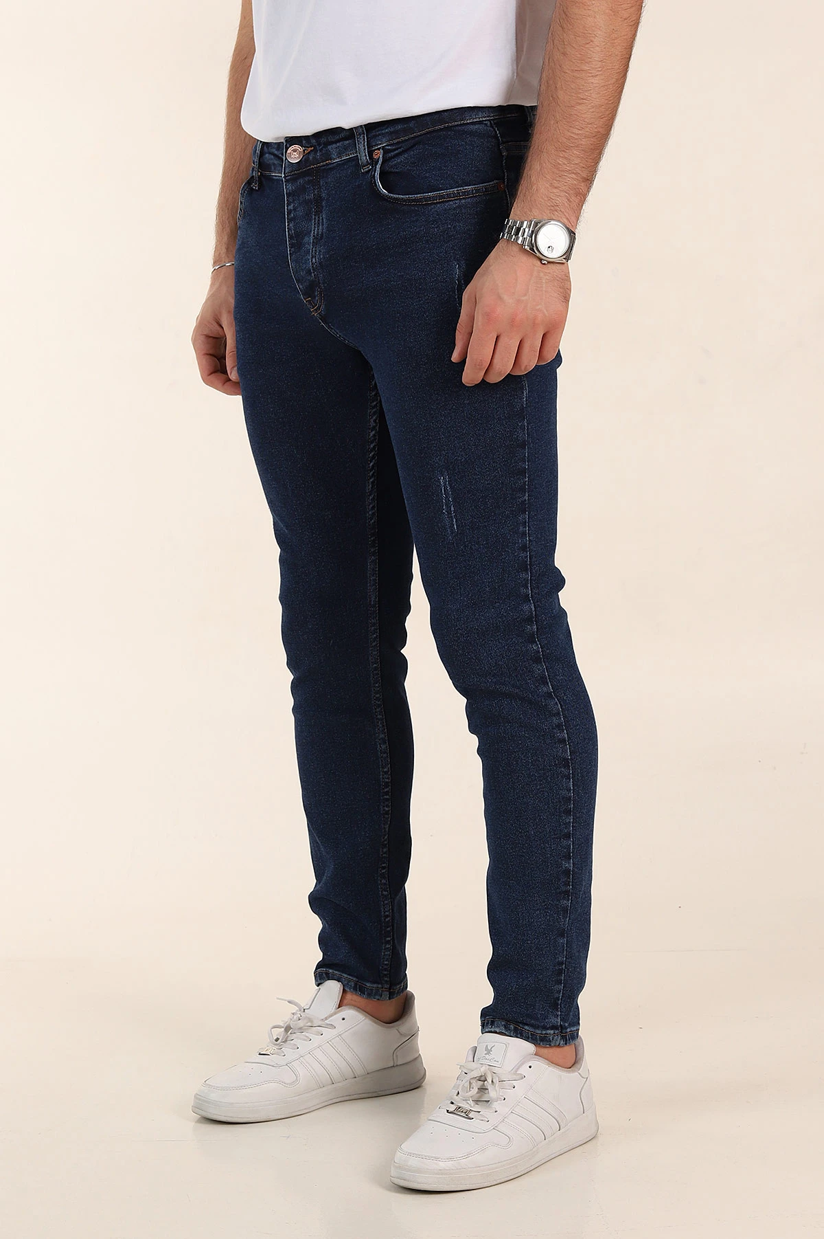 Lacivert Skinny Fit Likralı Taşlama Detaylı Erkek Kot Pantolon 367203