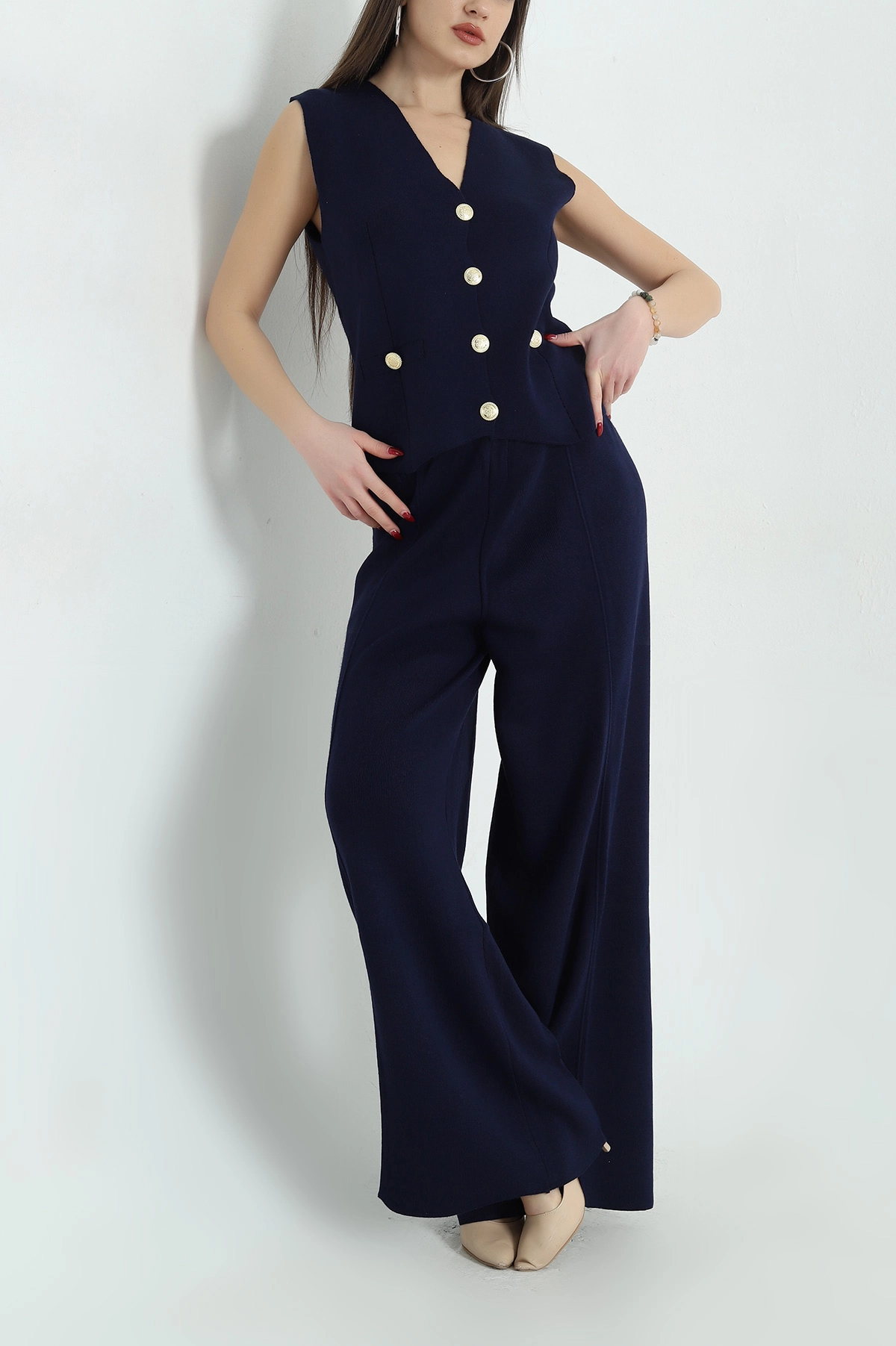 Lacivert Triko Pantolon Hırka Bayan İkili Takım 335359