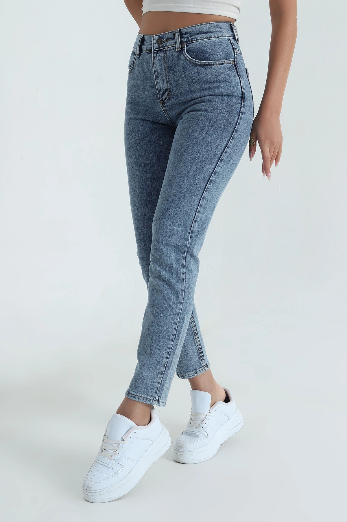 Lacivert Yüksek Bel Kadın Kot Pantolon 387787