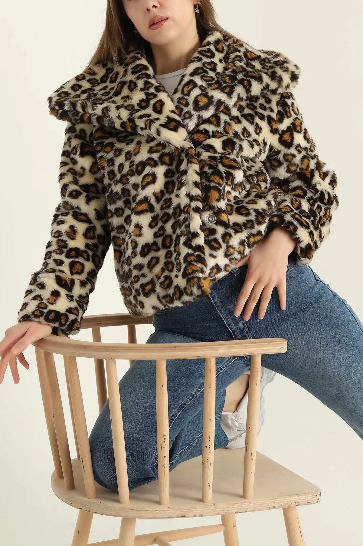 Leopar Desenli Astarlı Kürklü Bayan Mont 317475