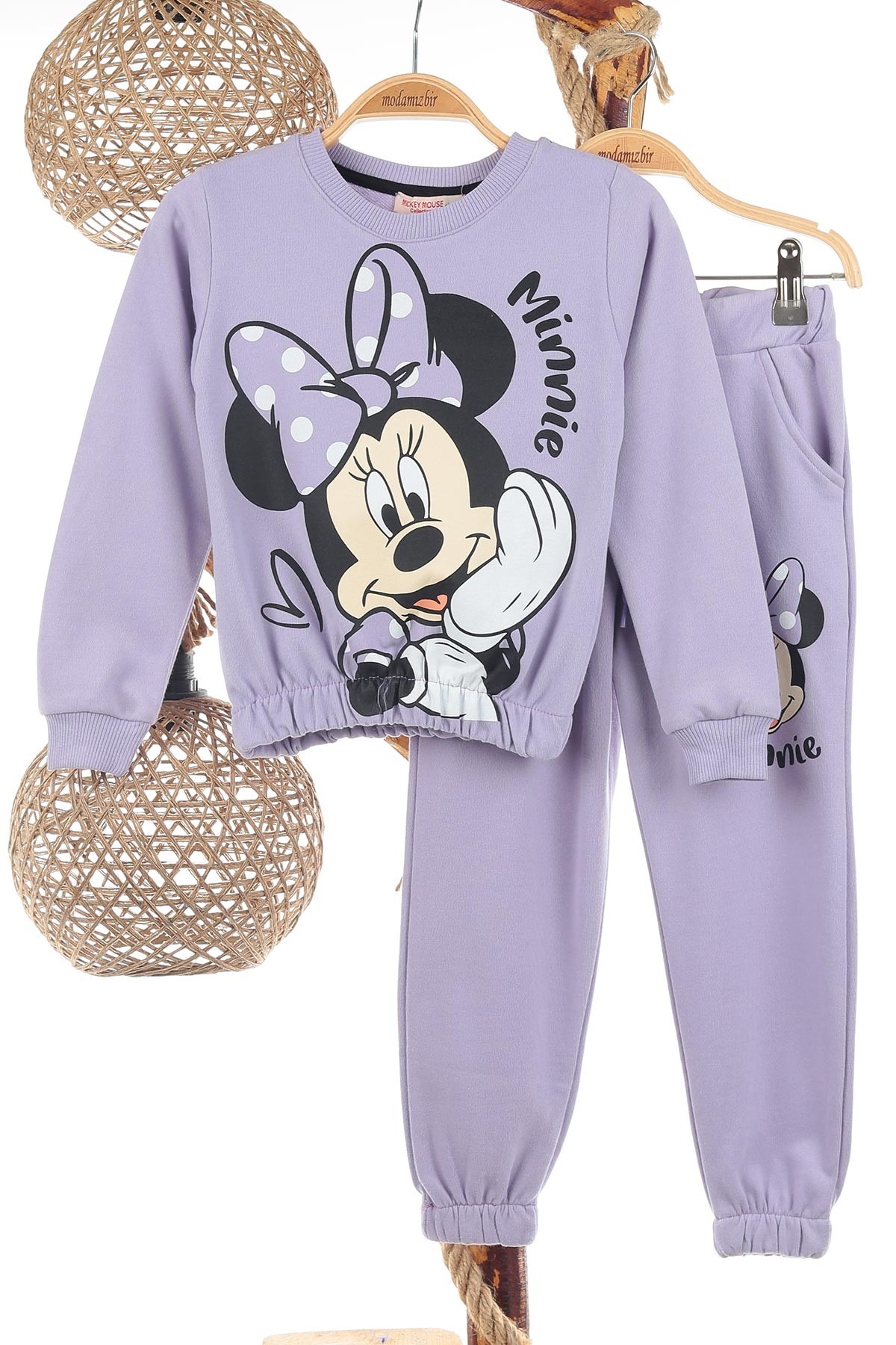 Lila (4-8 yaş) Minnie Mouse Baskılı Beli Lastikli Kız Çocuk Elbise ...