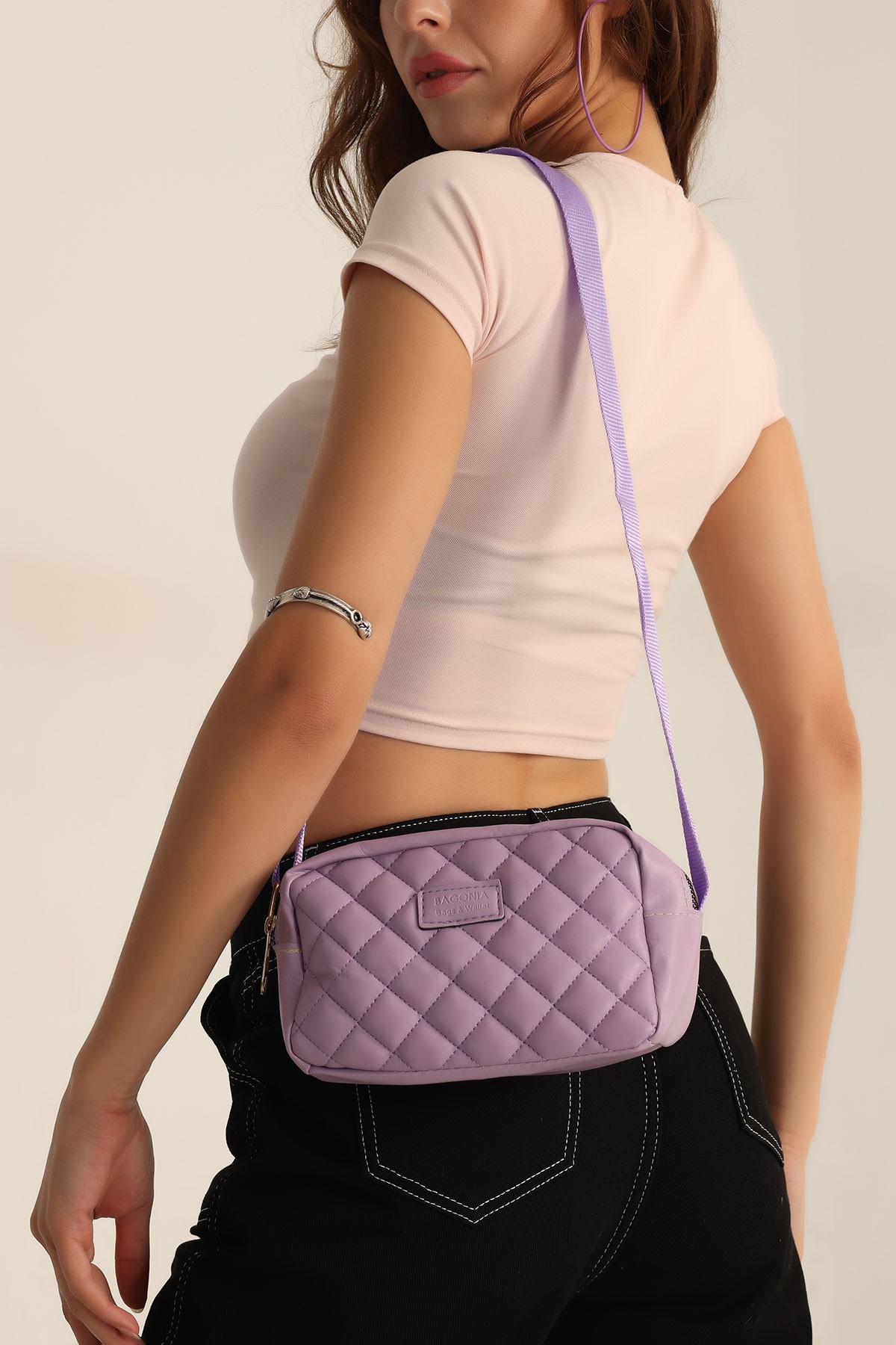 Lila Kapitone Mini Çift Gözlü Omuz Çantası 199405 | ModamızBir ...