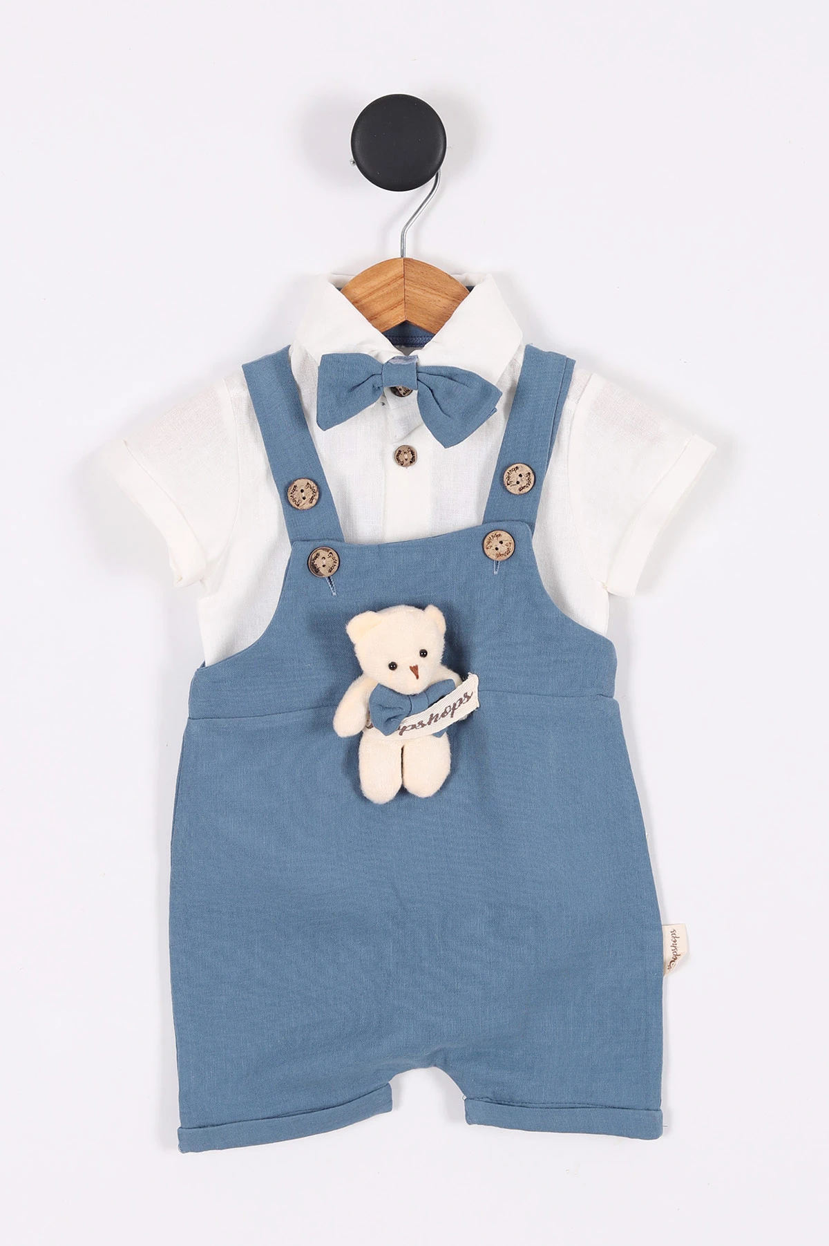 Mavi (6-18 Ay) Gömlek Papyonlu Ayıcıklı Erkek Bebe Tulum Salopet Takım 279940 | ModamızBir ...