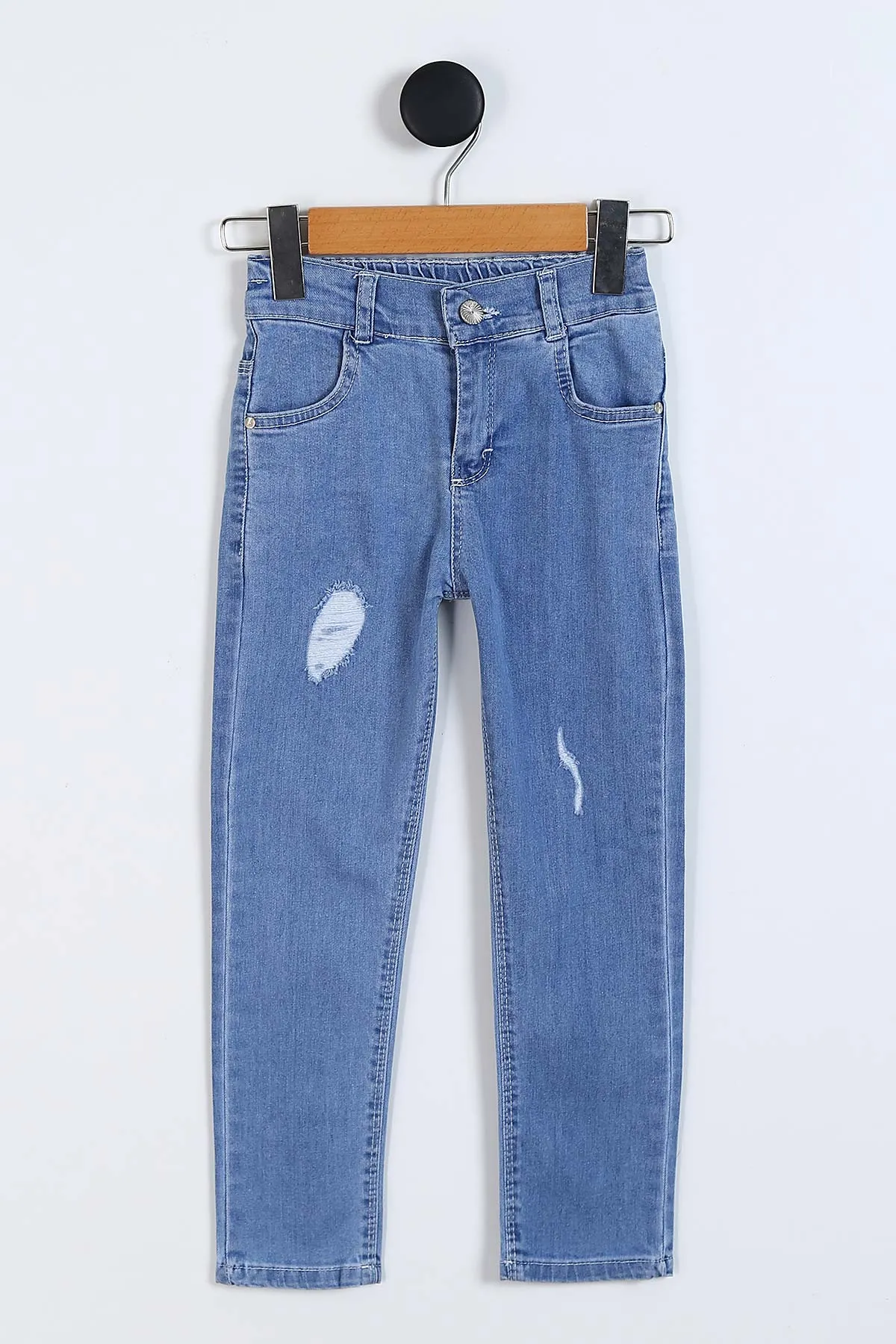 Mavi (8-12 Yaş)Lazer Detaylı Yırtık Model Kız Çocuk Kot Pantolon 339700