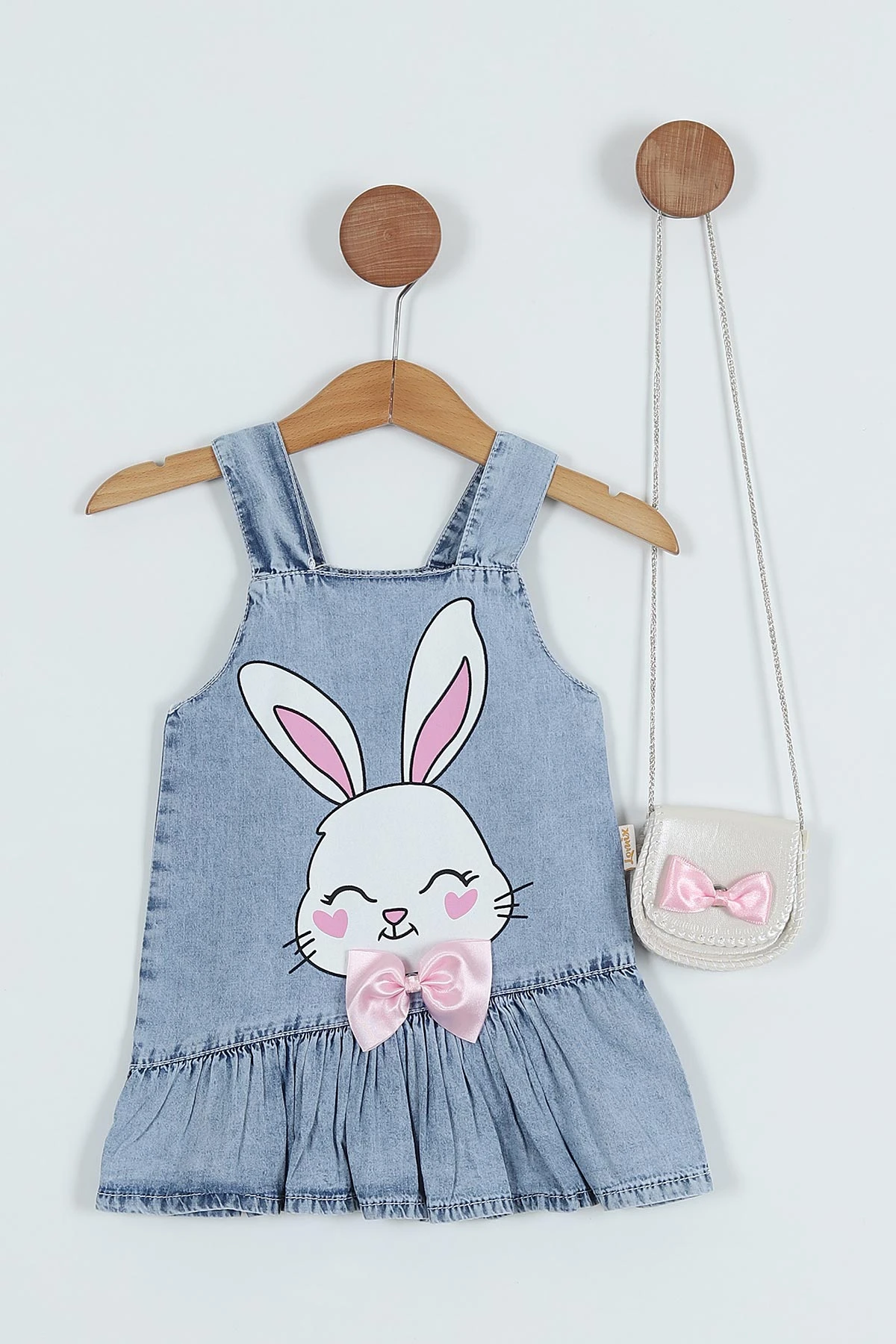 Mavi (9-24 Ay) Tavşan Baskılı Papyonlu Kız Bebek Kot Elbise 259750 ...