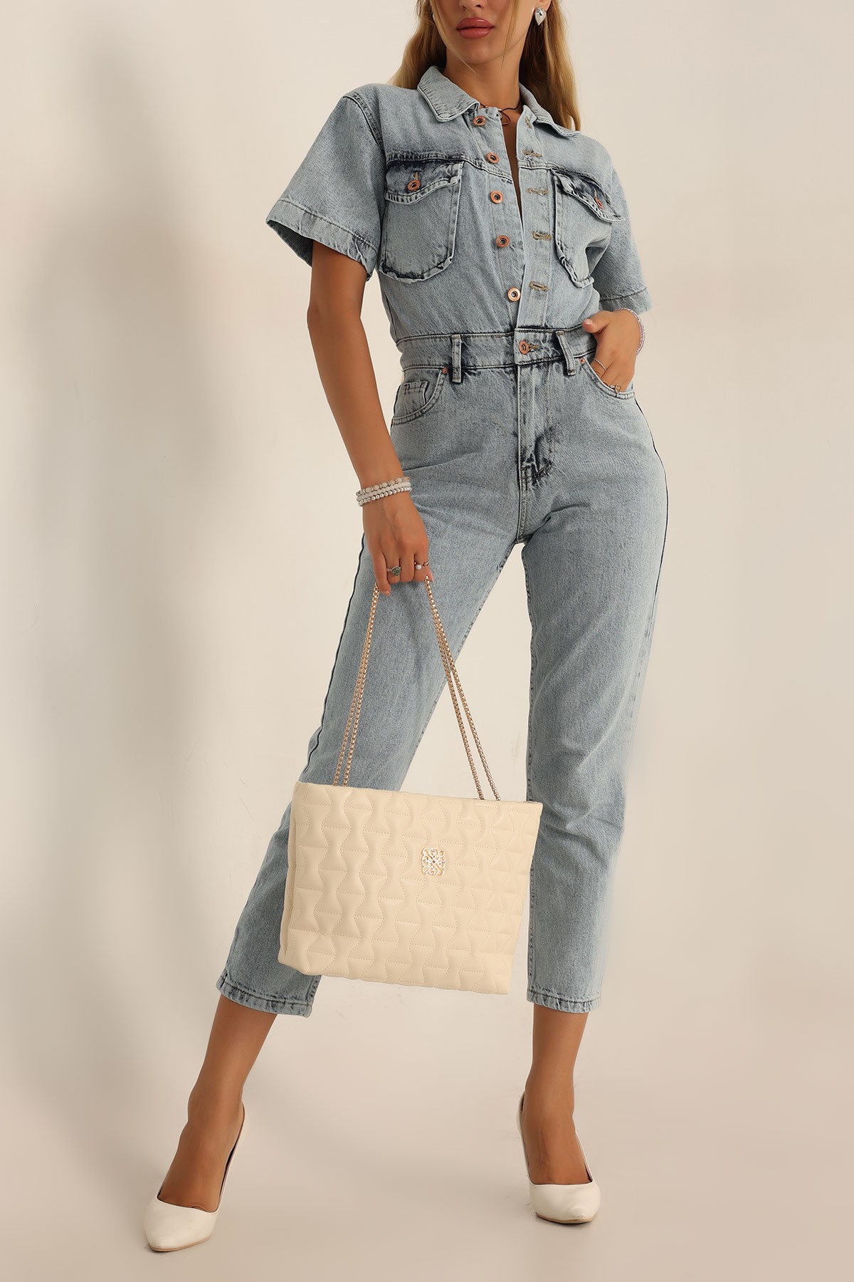 Mavi Cepli Bayan Kot Tulum 198586 | ModamızBir | Modamizbir.Com