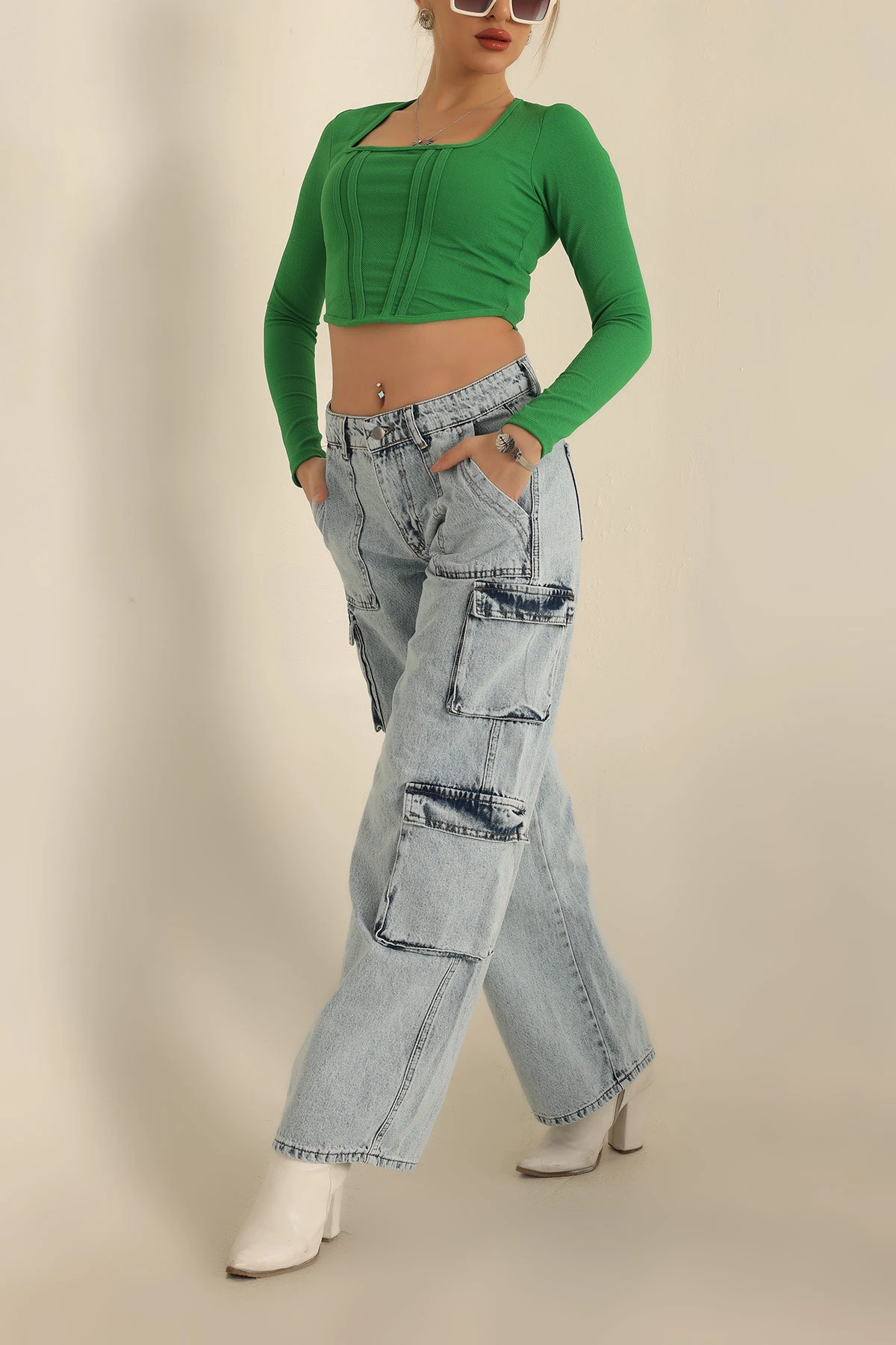 Mavi Kargo Cepli Palazzo Kot Pantolon 236606 | ModamızBir | Modamizbir.Com