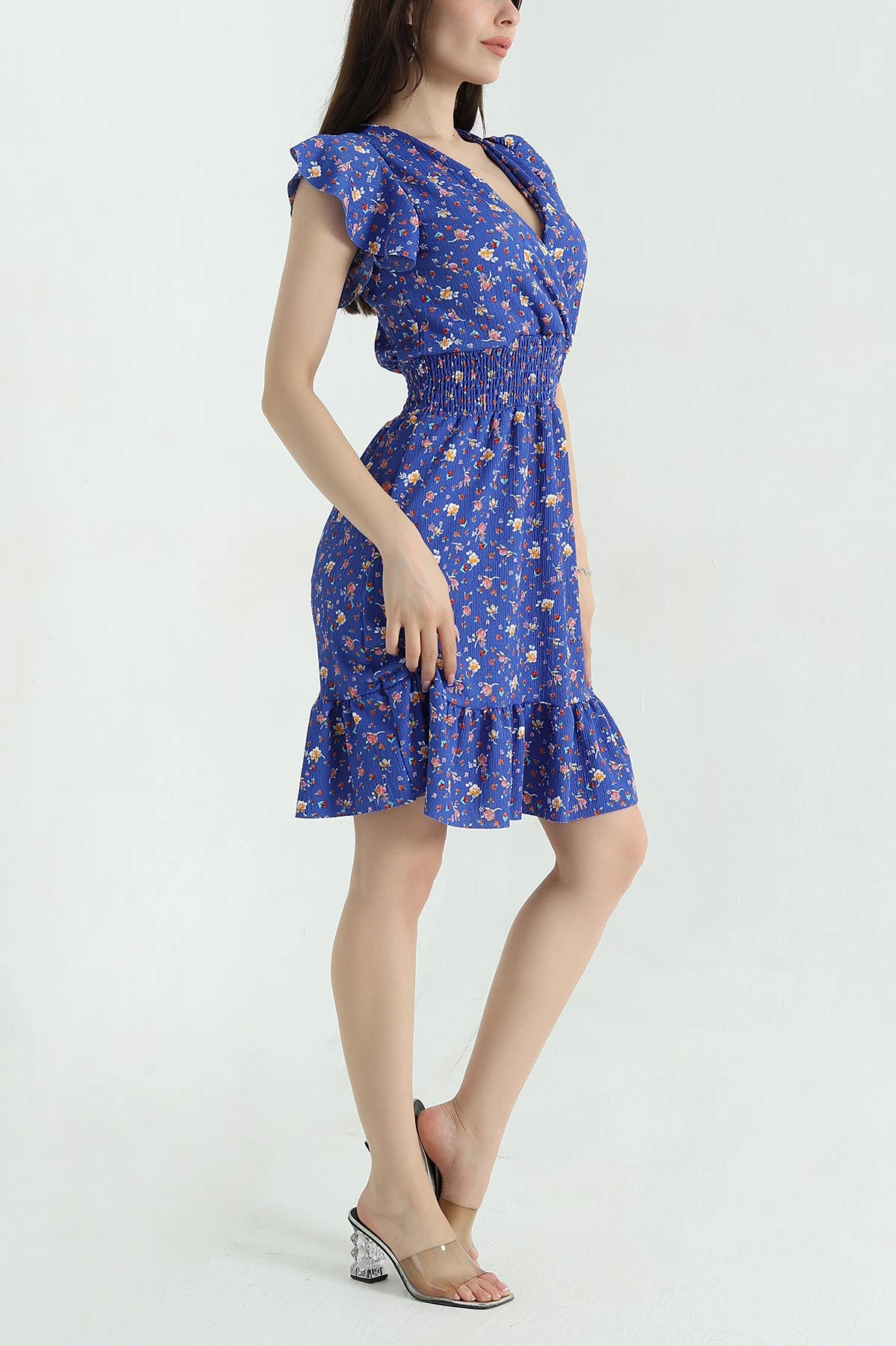 Mavi Kruvaze Yaka Gipeli Krinkıl Kadın Elbise 371163