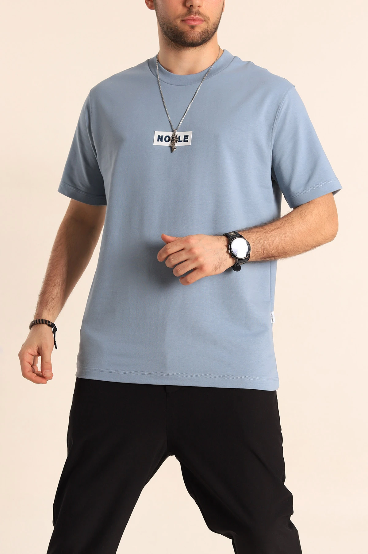 Mavi Oversize İki İp Kabartma Yazı Detay Erkek Tişört 255912 ...