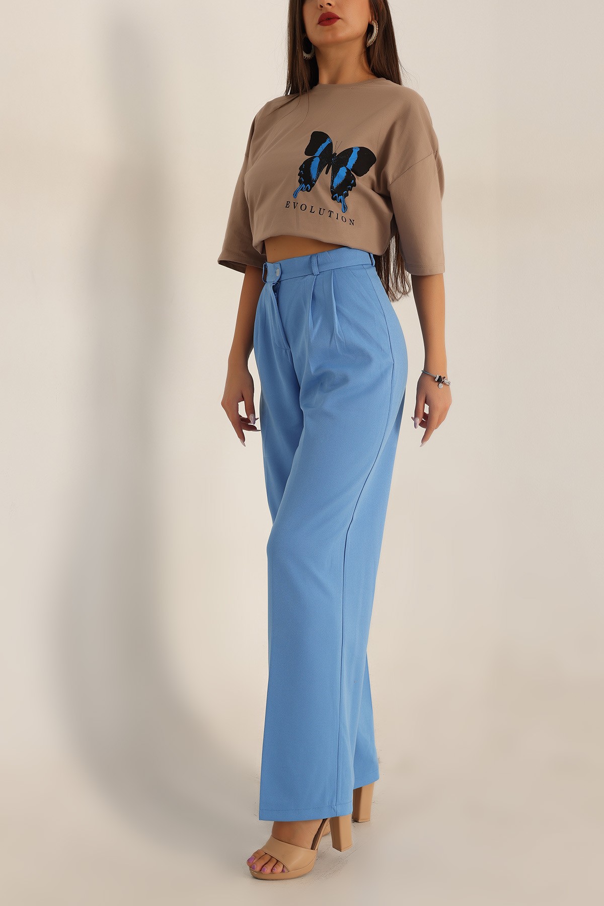 Mavi Pileli Palazzo Bayan Pantalon 196242 | ModamızBir | Modamizbir.Com