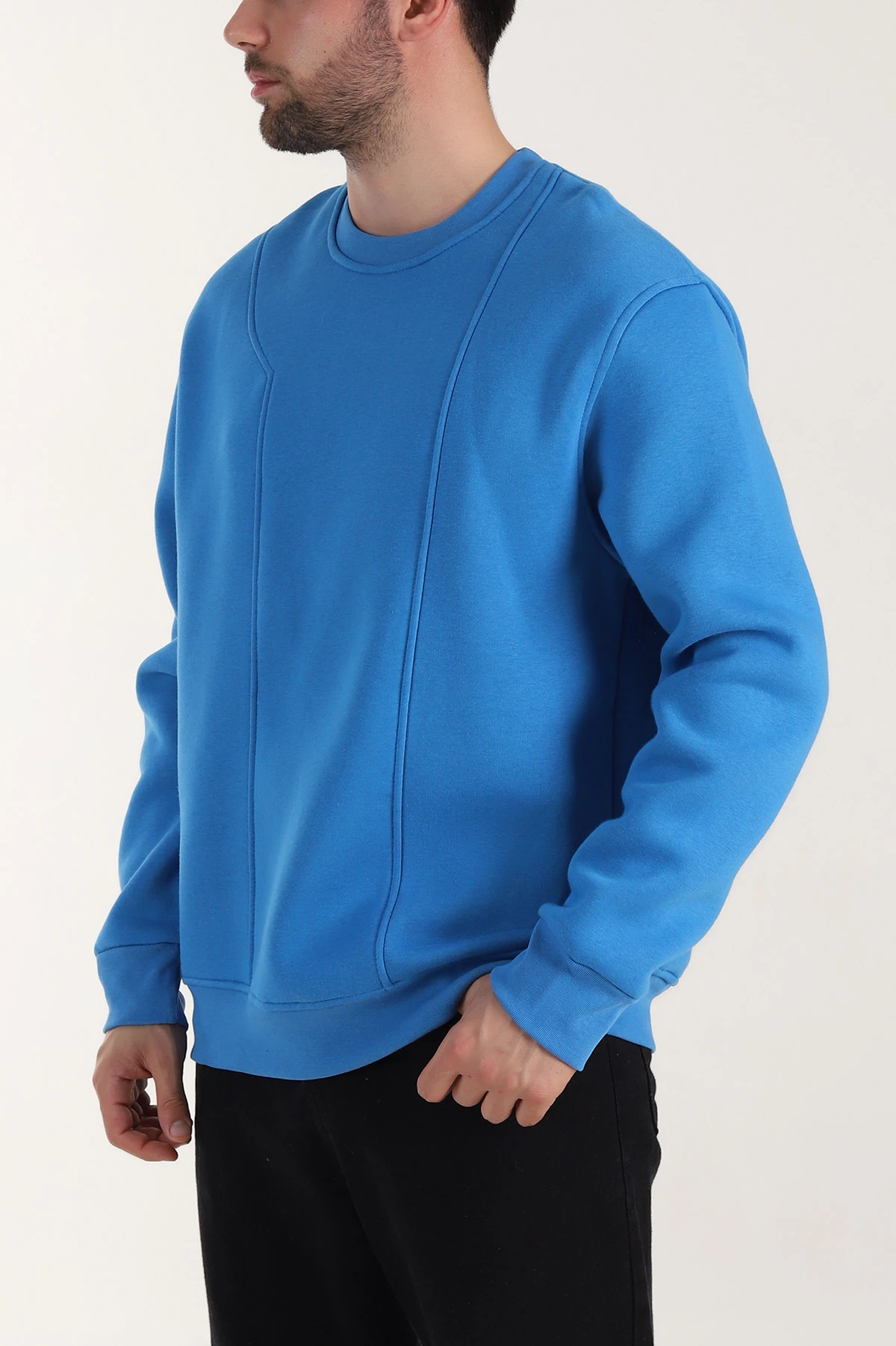 Mavi Üç İp Şardonlu Bisiklet Yaka Erkek Sweatshirt 410904