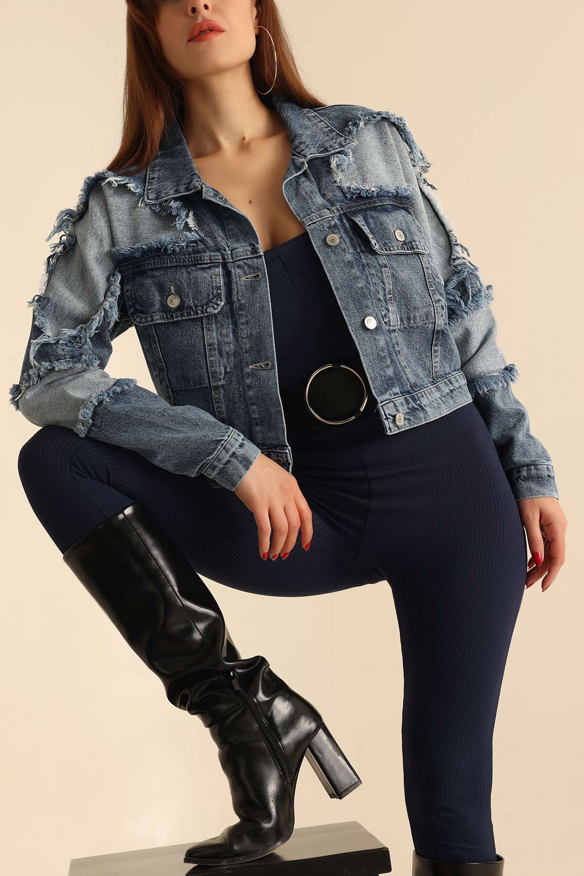 Mavi Yırtık Tasarım Bayan Kot Ceket 211441 | ModamızBir | Modamizbir.Com