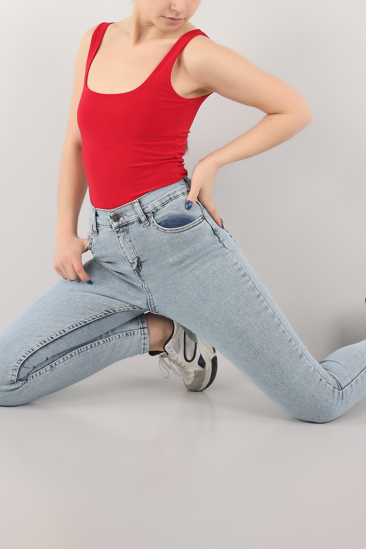 Mavi Yüksek Bel Likralı Bayan Kot Pantolon 153059 | ModamızBir ...