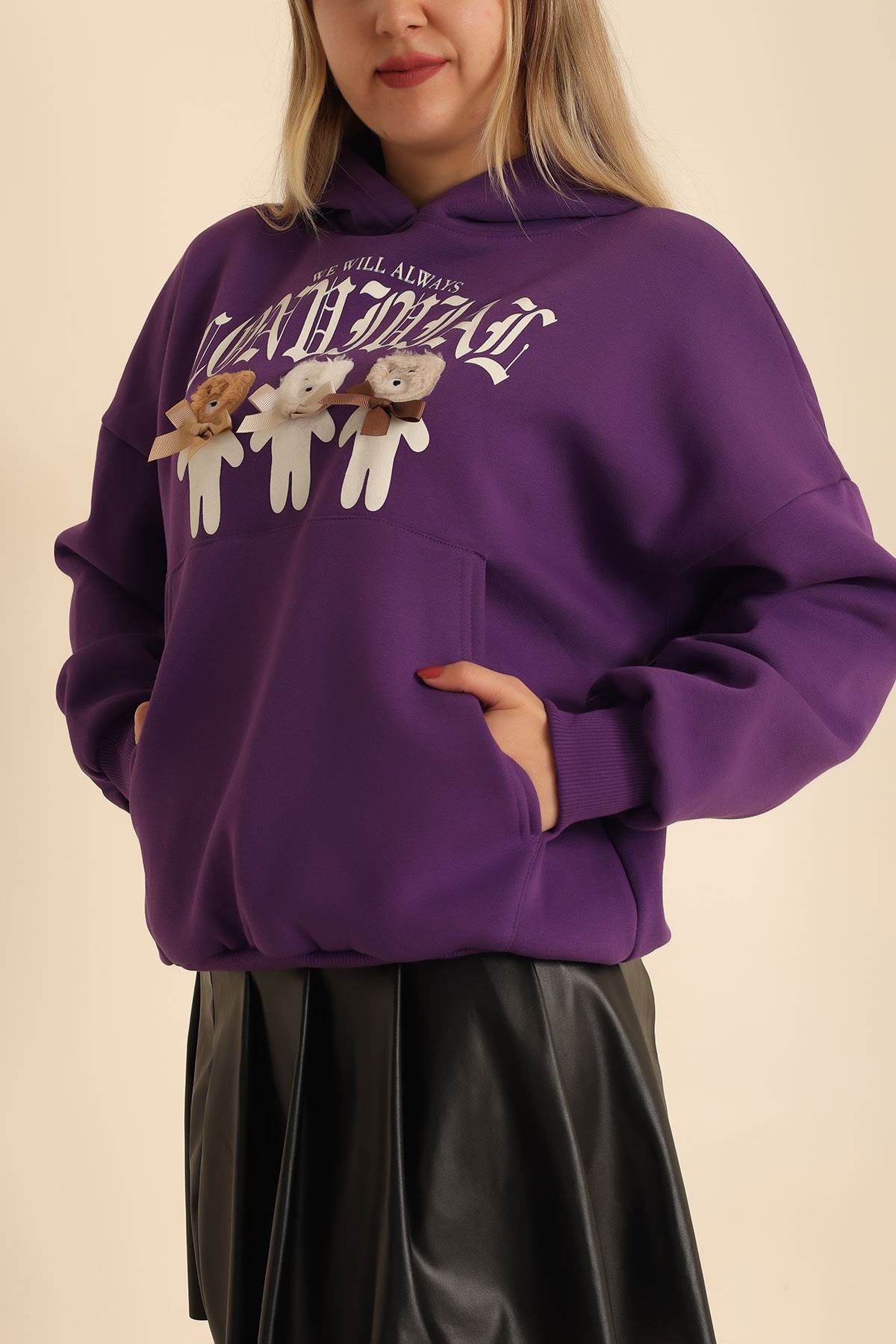 Mor İçi Şardonlu Peluş Tasarım Sweat 218606 | ModamızBir | Modamizbir.Com