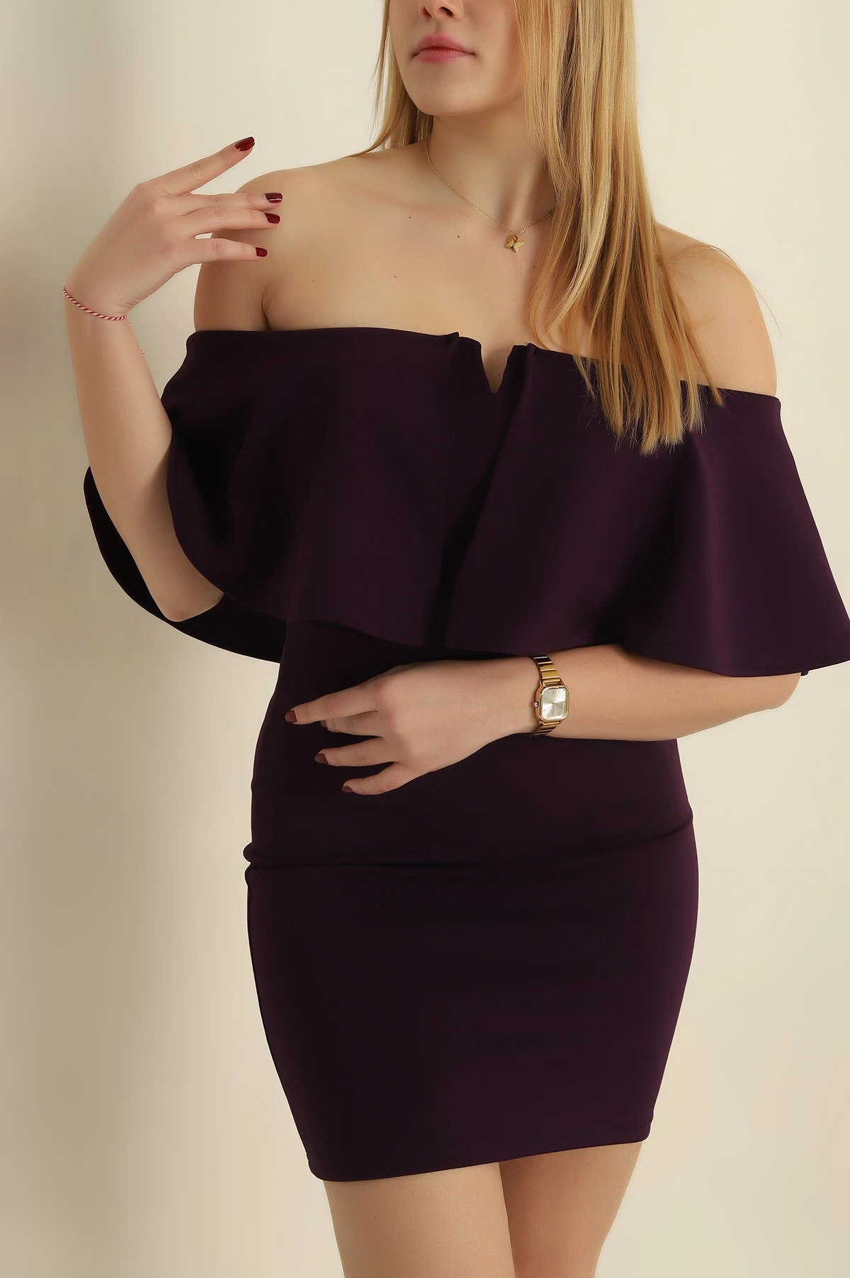 Mor Mendil Yaka Scuba Abiye 249523 | ModamızBir | Modamizbir.Com