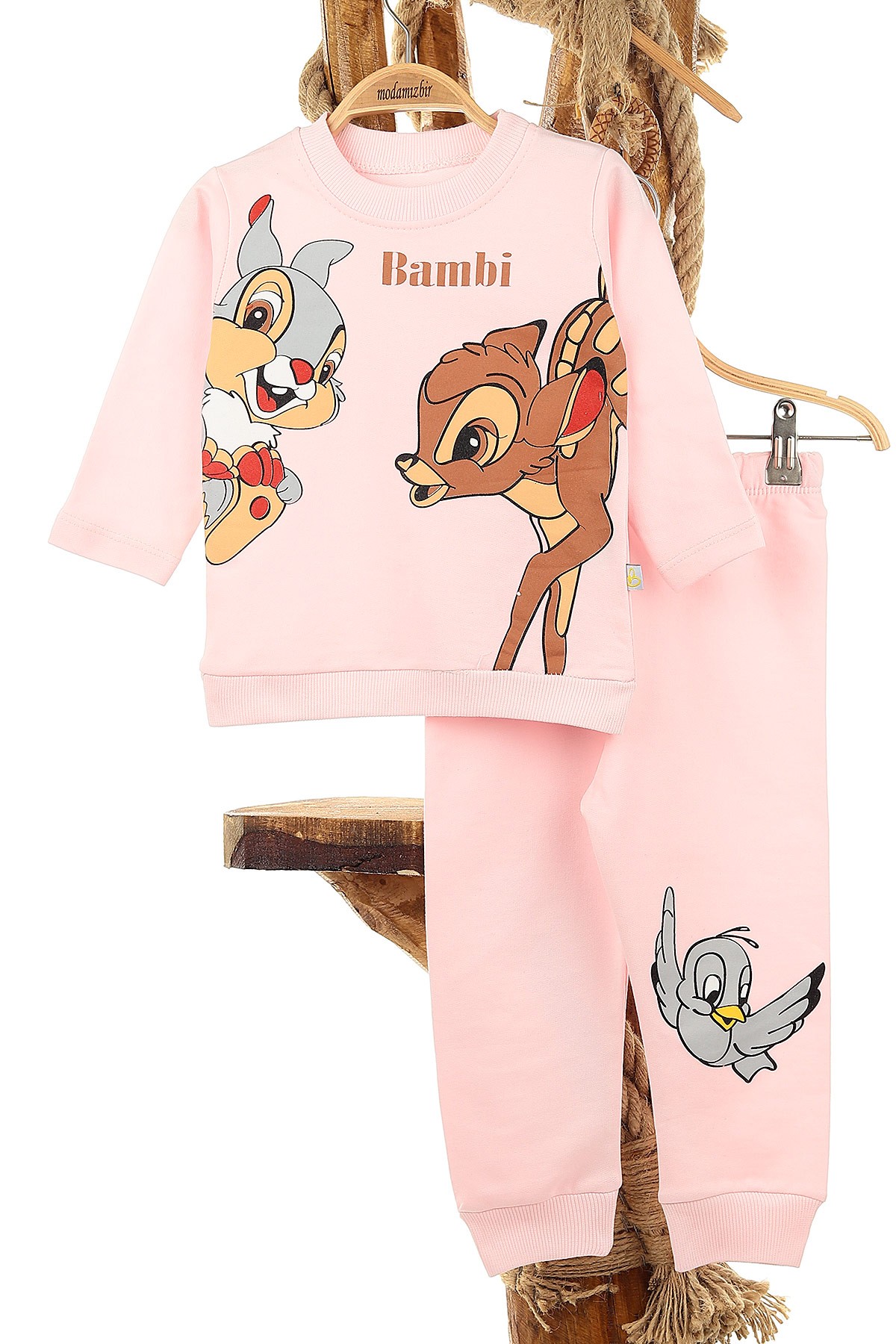Pembe (2-5 Yaş) Tavşan Bambi Baskılı İki İp Kız Çocuk Takım 149726 ...