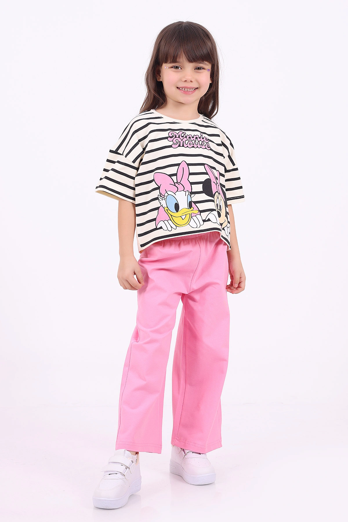 Pembe (3-6 Yaş)Çizgi Desen Karakter Baskılı Kız Çocuk Yazlık Takım 347600