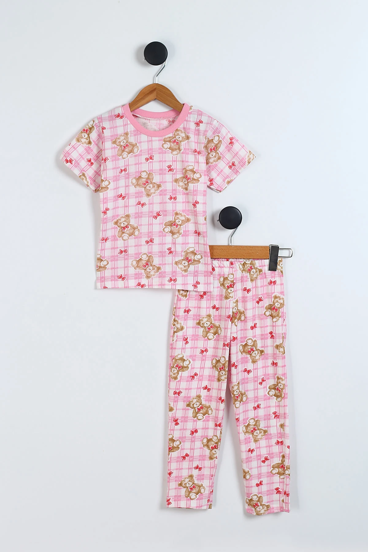 Pembe (4-12 Yaş) Ayıcık Desenli Kısa Kol Yazlık Kız Çocuk Pijama Takım ...