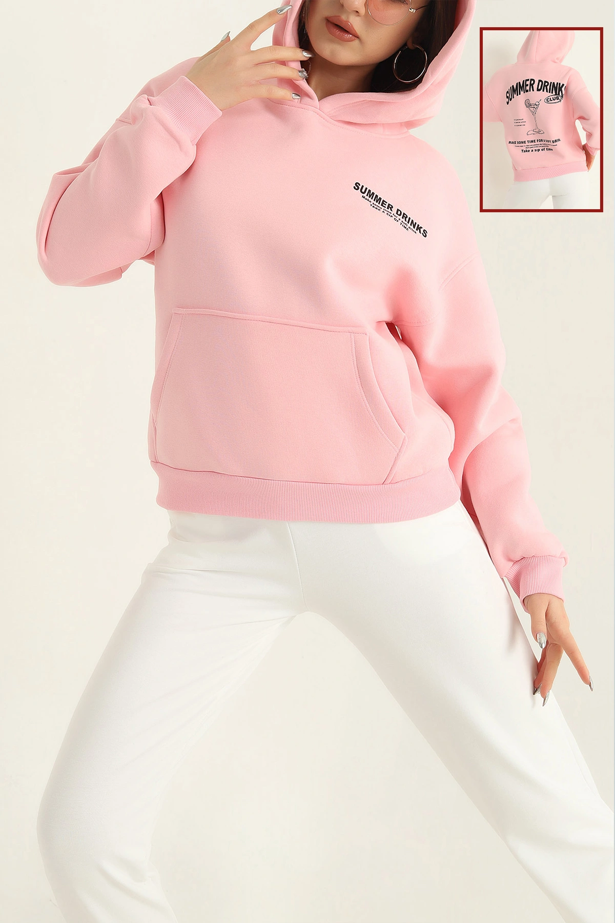 Pembe Şardonlu Baskılı Üç İp Bayan Sweat 322370 Pembe Şardonlu Baskılı Üç İp Bayan Sweat 322370