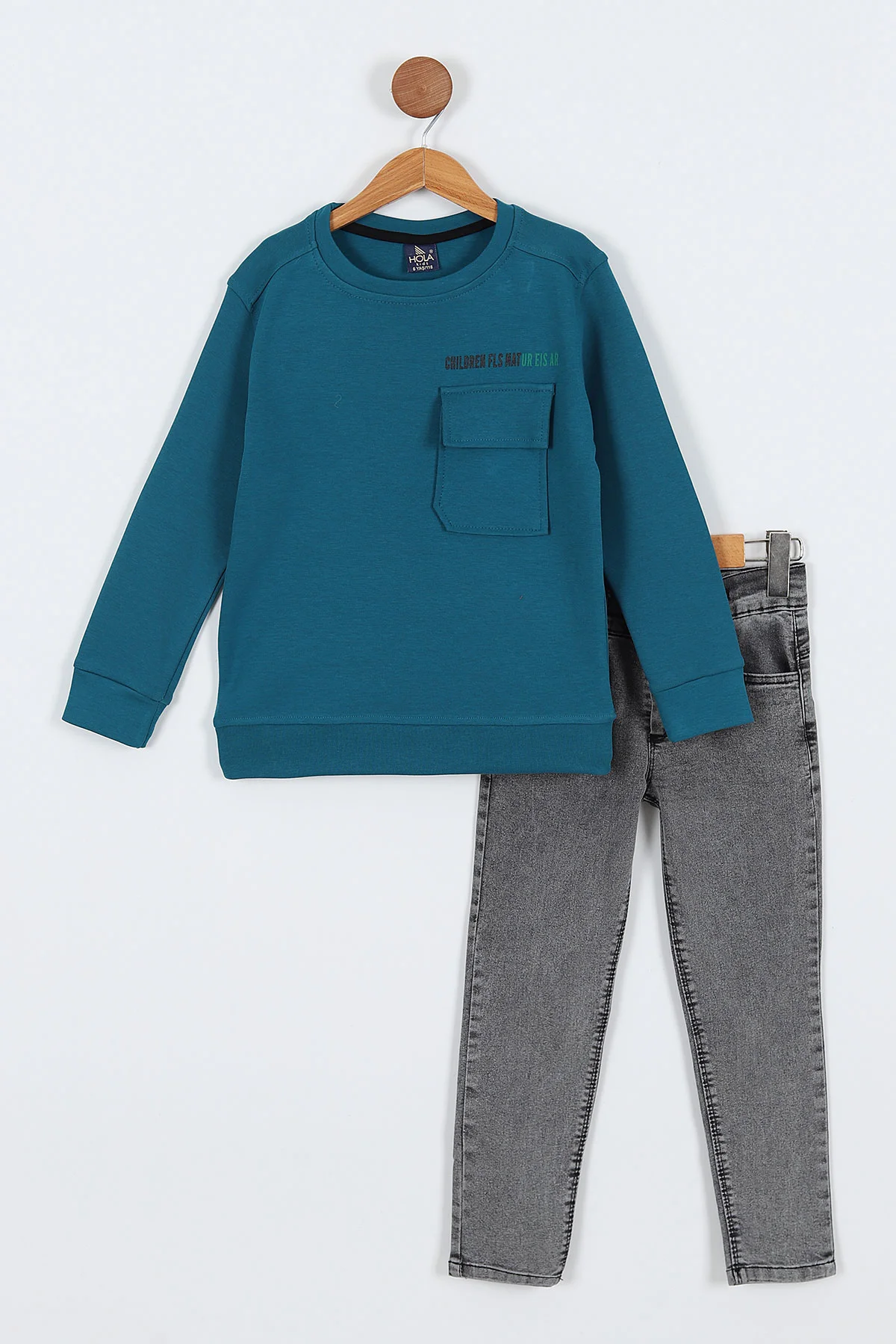 Petrol (6-9 Yaş) Ön Arka Baskılı Kapaklı Cep Detaylı Kot Pantolonlu ...