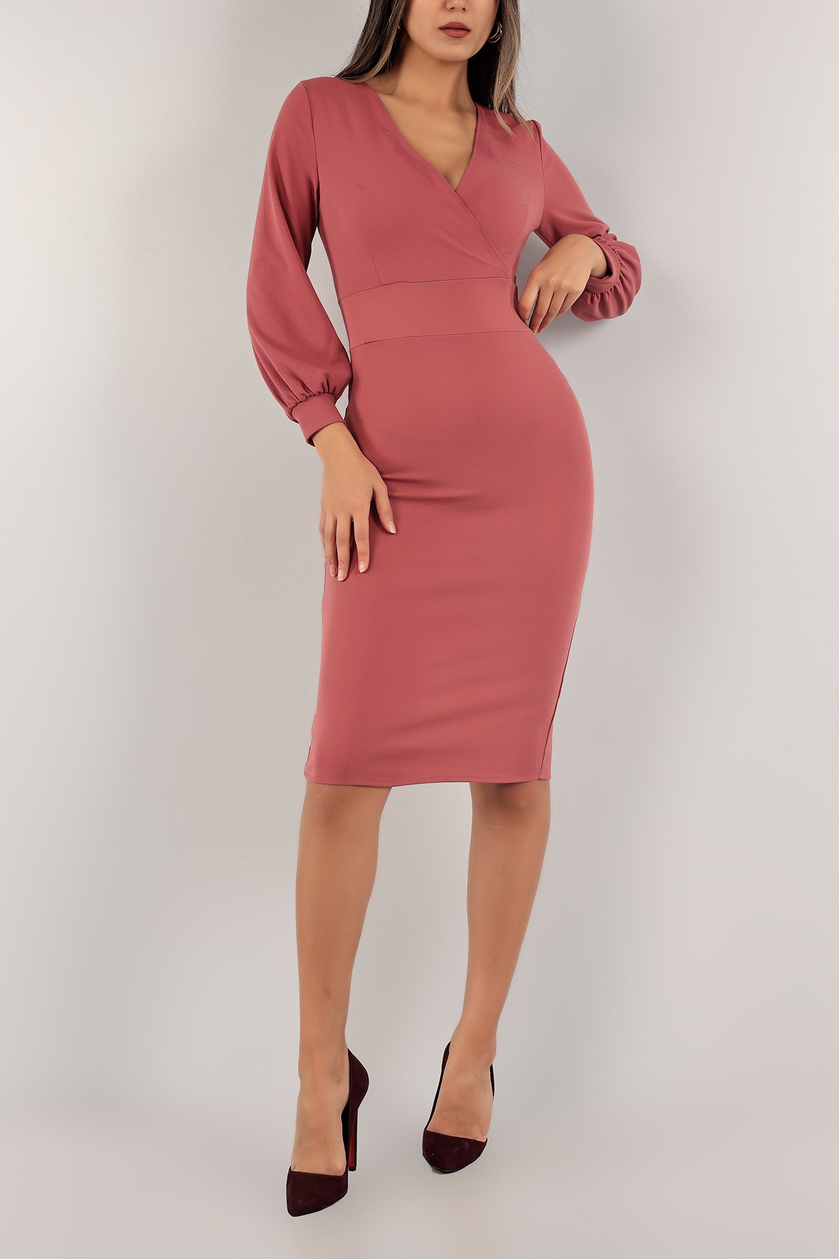 Pudra İthal Krep Abiye 136380 Modamızbir Modamizbir Com