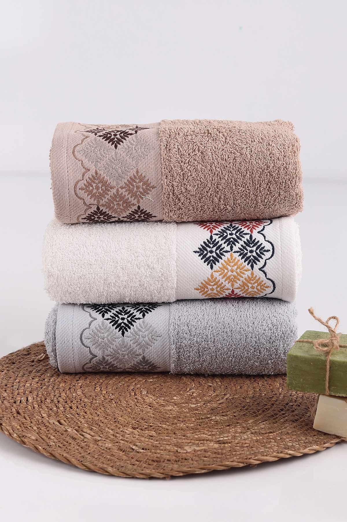 Renkli 3'lü Nakışlı 50x90 Havlu Takımı 214183 | Fiyat: TL | Modamizbir.Com