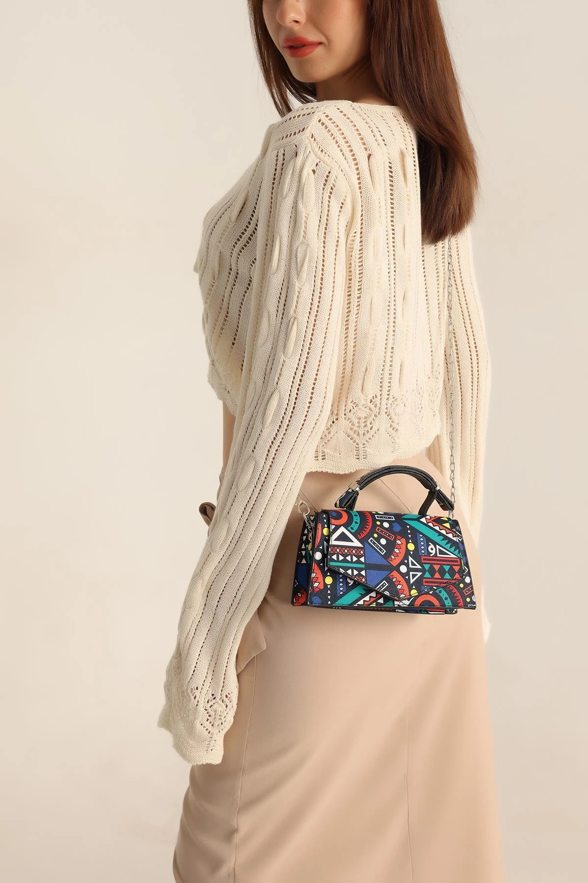 Renkli Kroko Zincir Askılı Mini Boy El ve Omuz Çantası 280540 ...