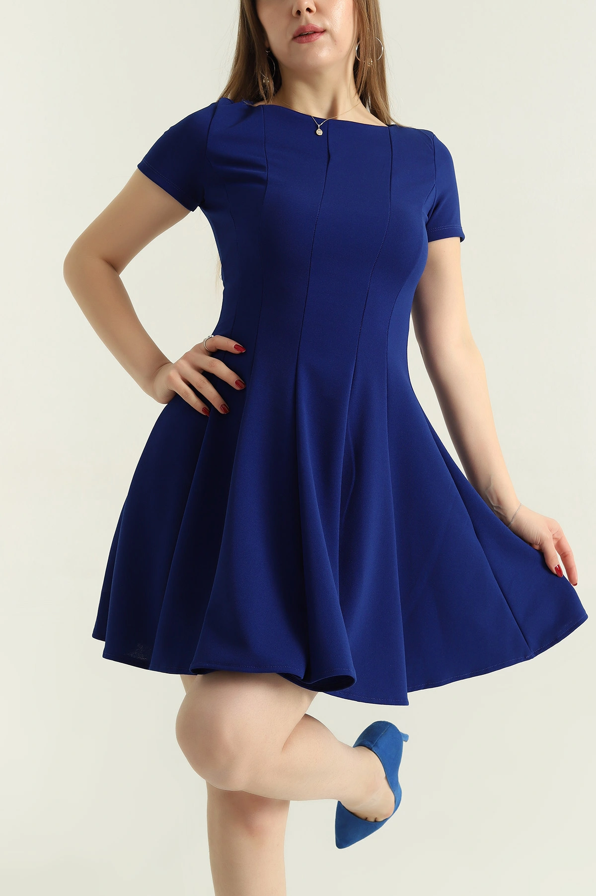 Saks Mavisi Pileli Krep Elbise 334705