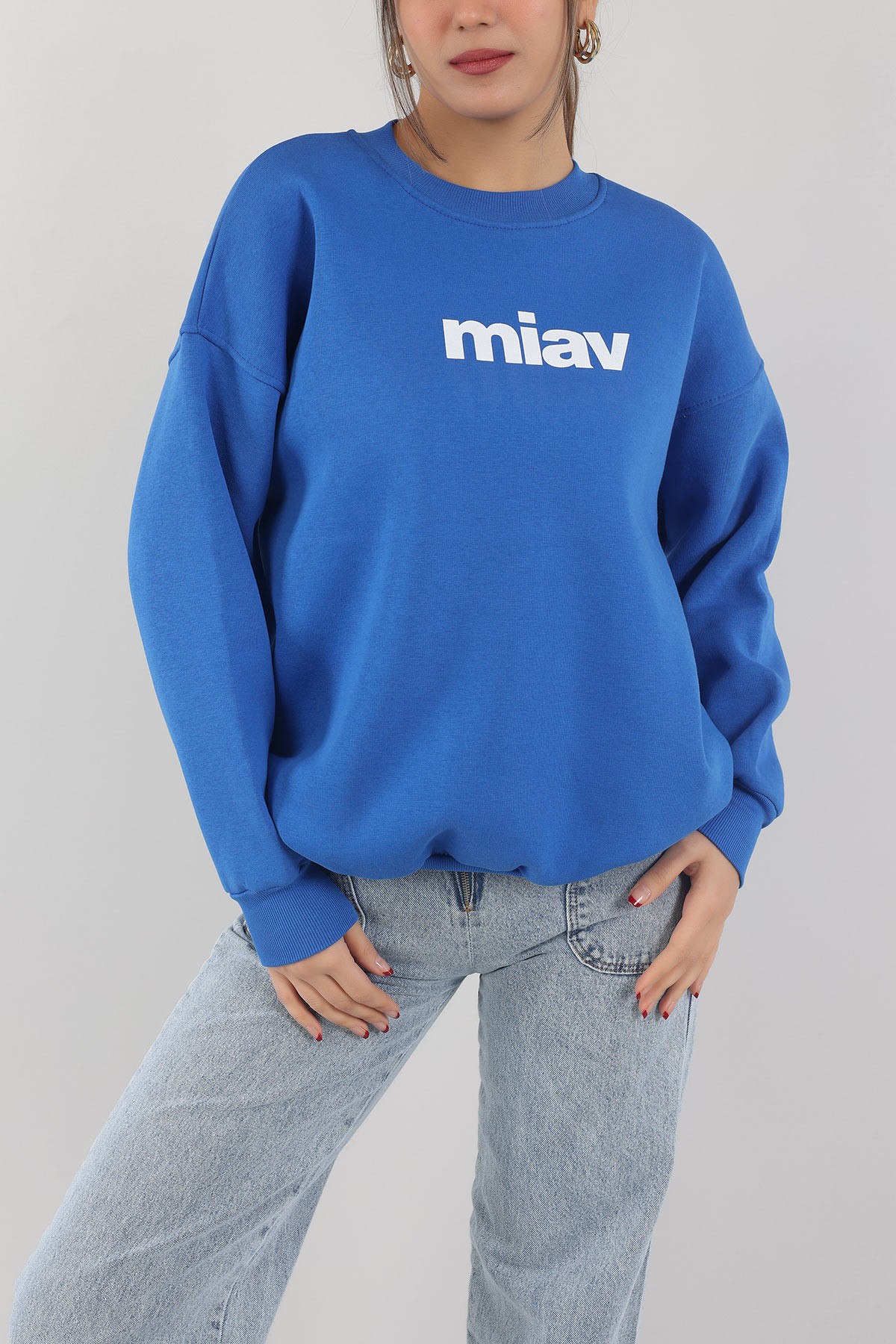Saks Mavisi Şardonlu Baskılı Bayan Sweat 151850 | ModamızBir | Modamizbir.Com
