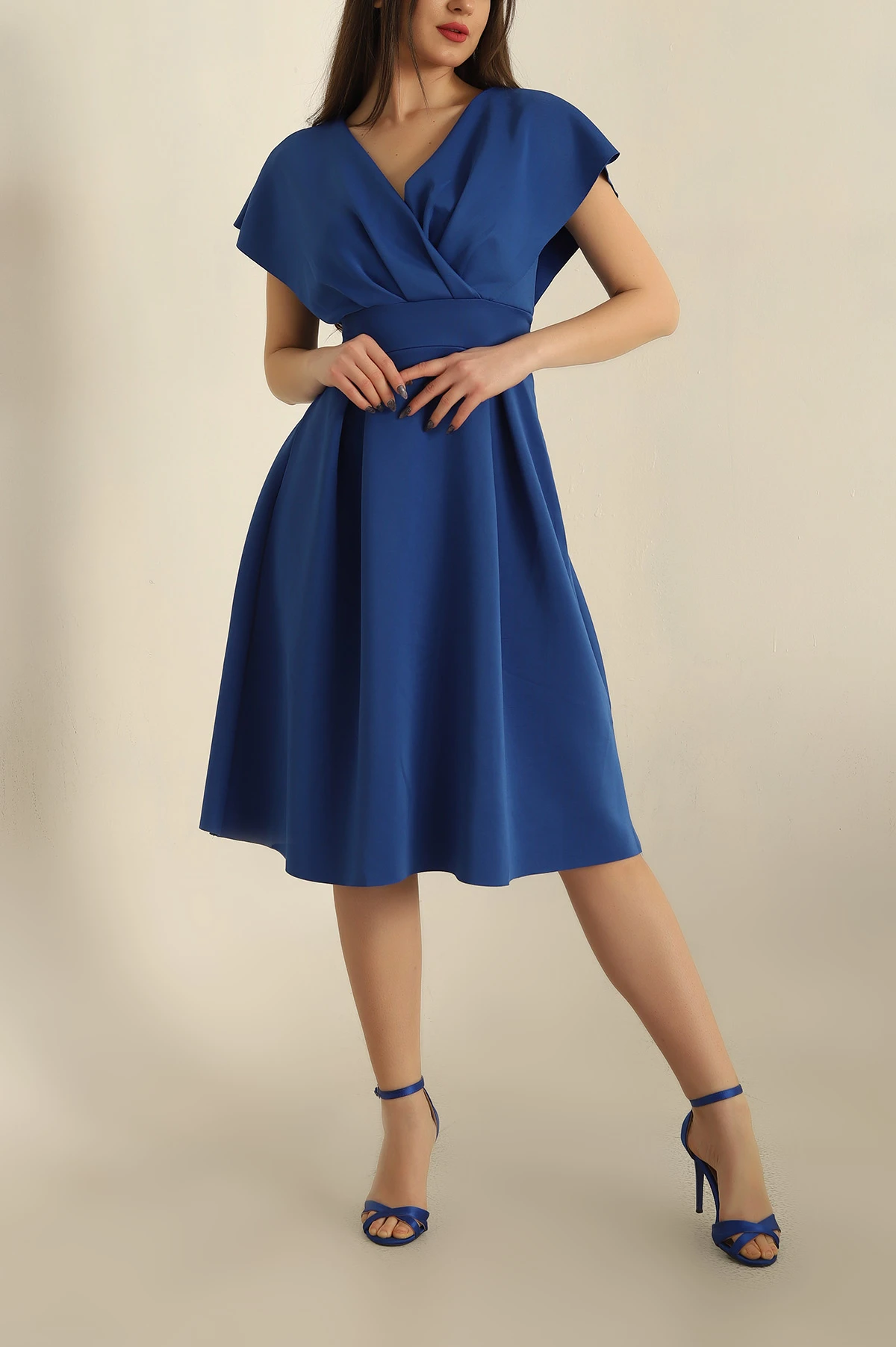 Saks Mavisi Scuba Kruvaze Kuşaklı Abiye 249465 | ModamızBir ...