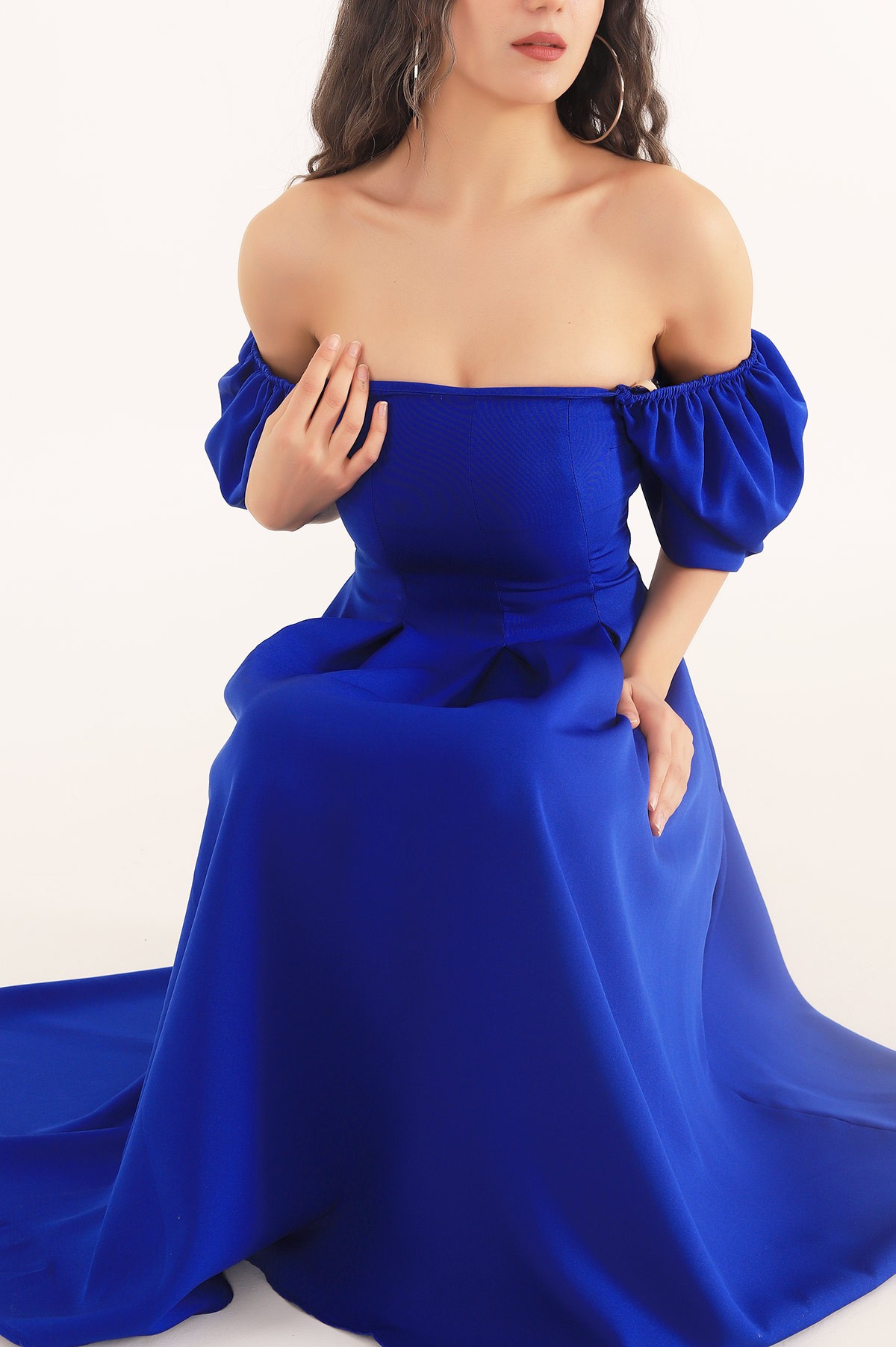 Saks Mavisi Yeni Sezon Atlas Elbise 170532 | ModamızBir | Modamizbir.Com