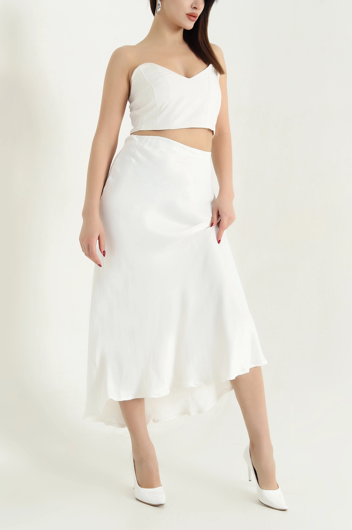 Saten Kumaş Beli Lastikli Etek 339337