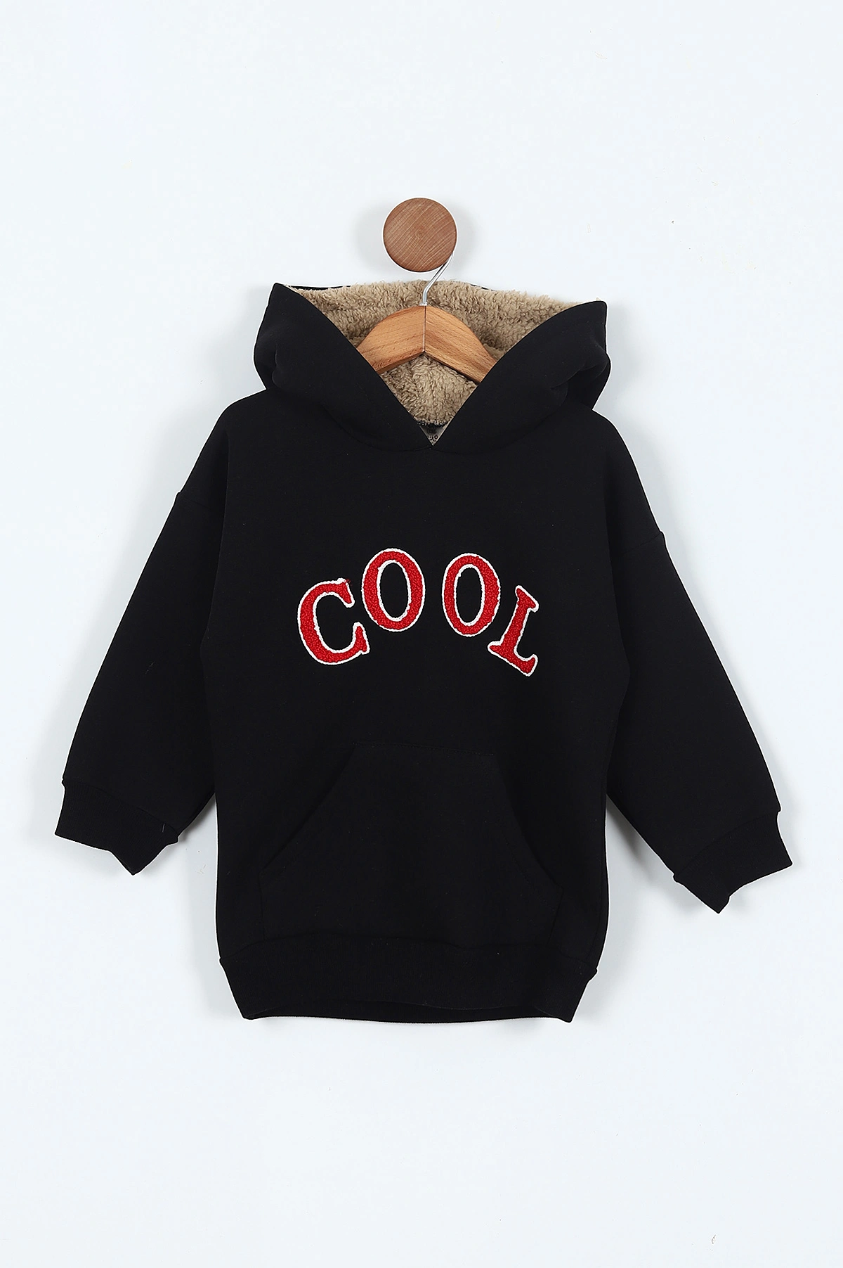 Siyah (2-6 Yaş)Süzene Cool Nakışlı Kanguru Cepli ve Kapüşonlu İçi ...