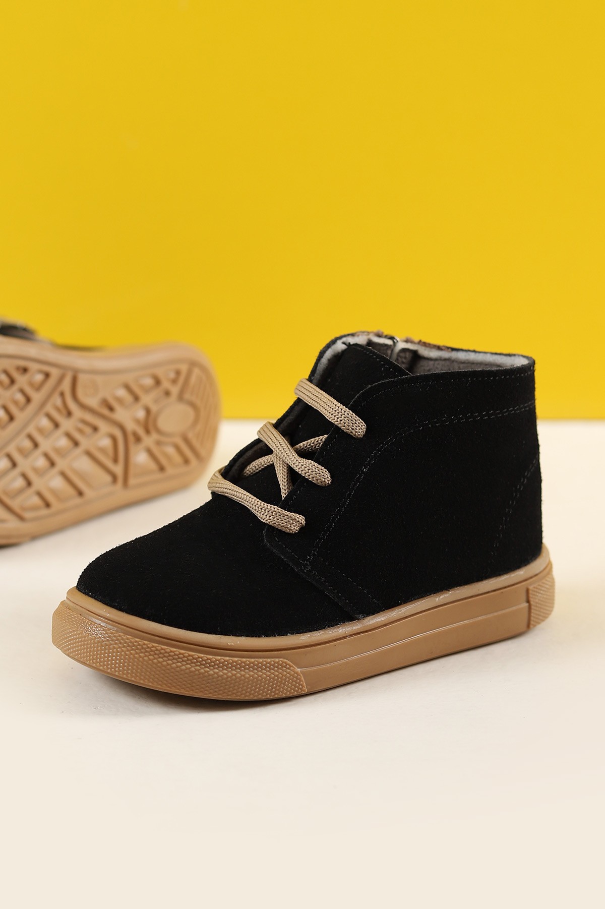 Siyah (26-30 Patik) Fermuarlı Bağcıklı Süet Haşpapi Erkek Bebe Bot ...