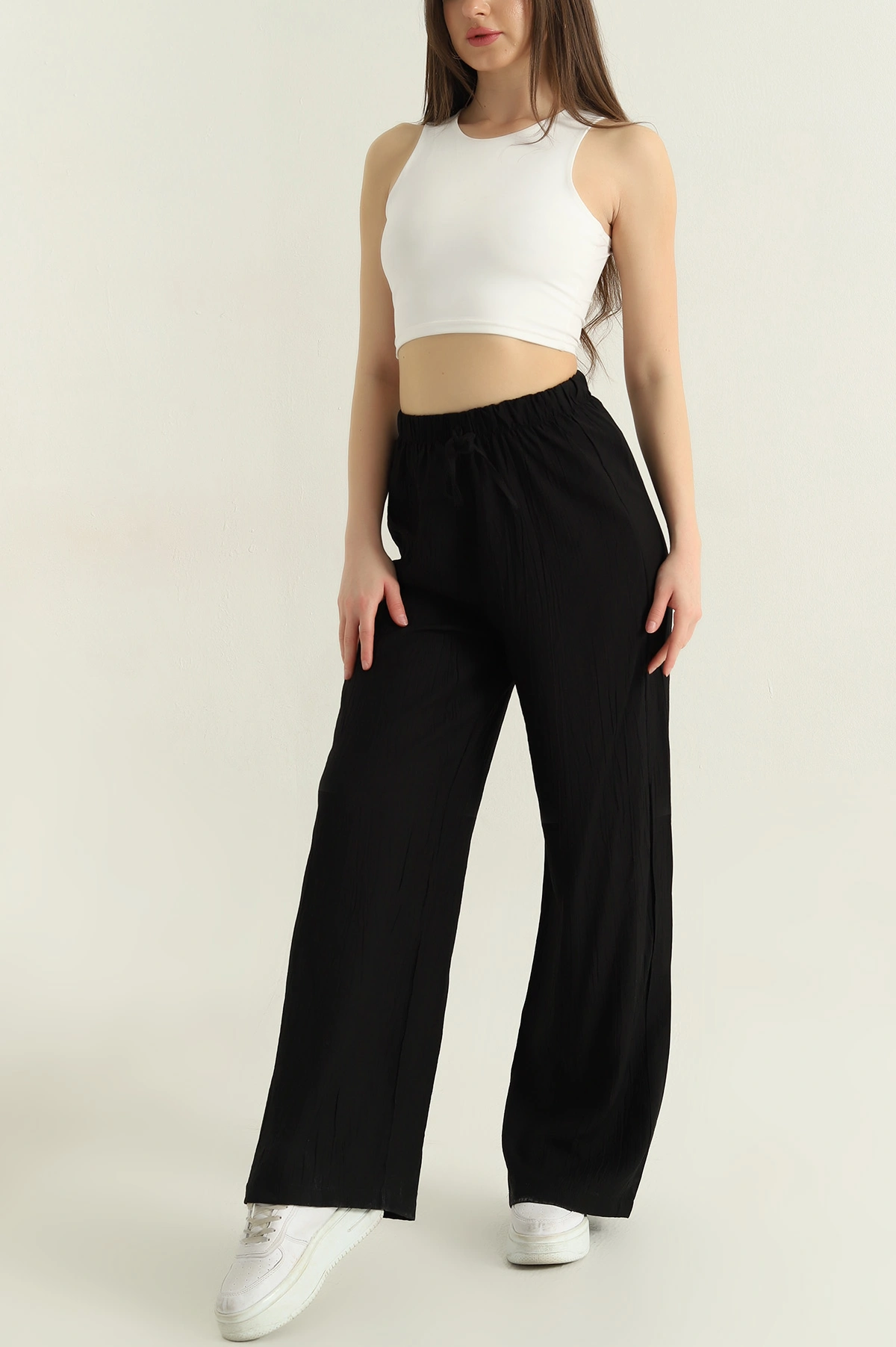 Siyah Bel Lastikli Palazzo Çilek Kadın Pantolon 359490