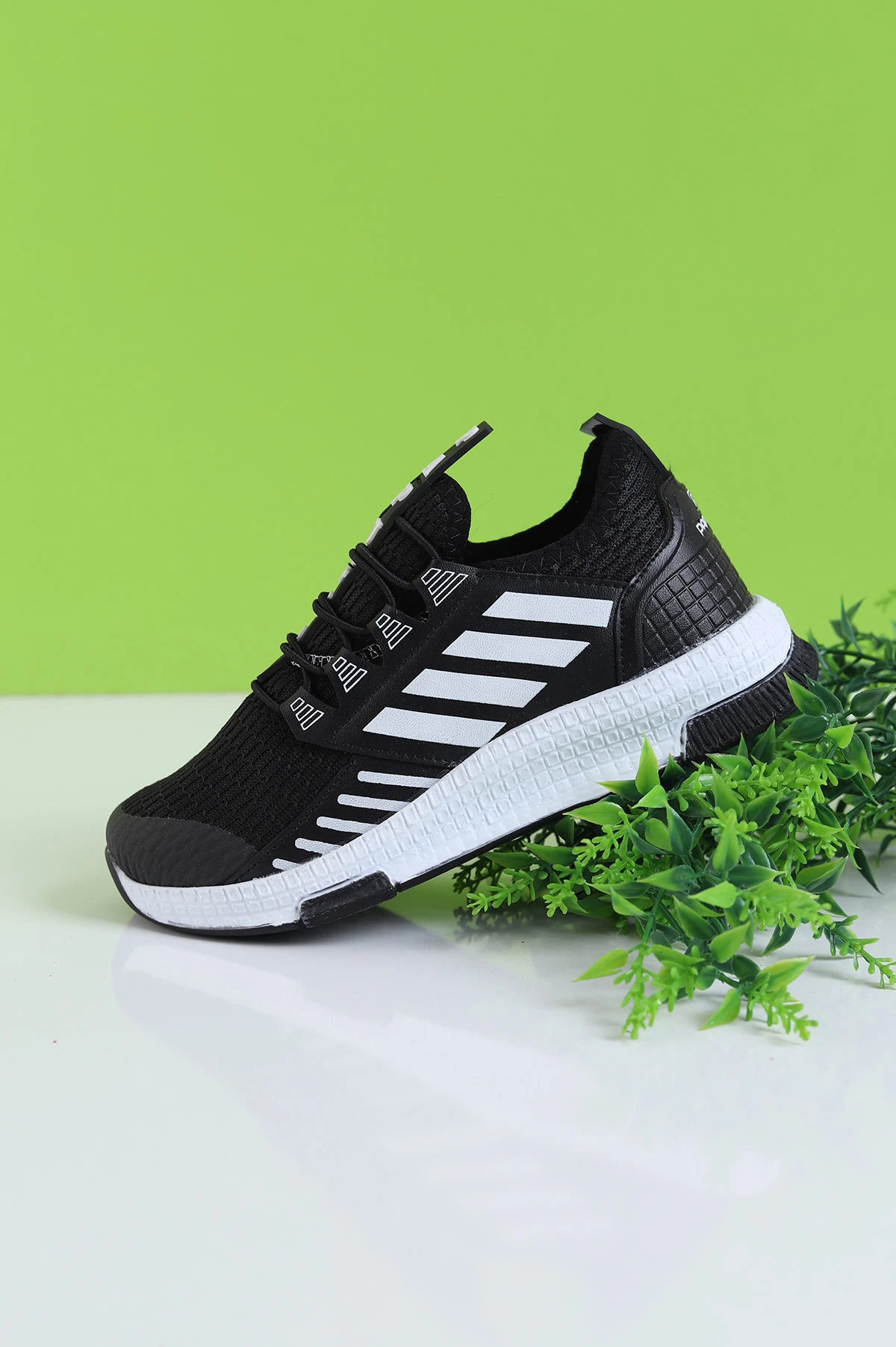 Siyah Beyaz (31-35) Triko Bağcıklı Şeritli Çocuk Spor Ayakkabı 275085 ...