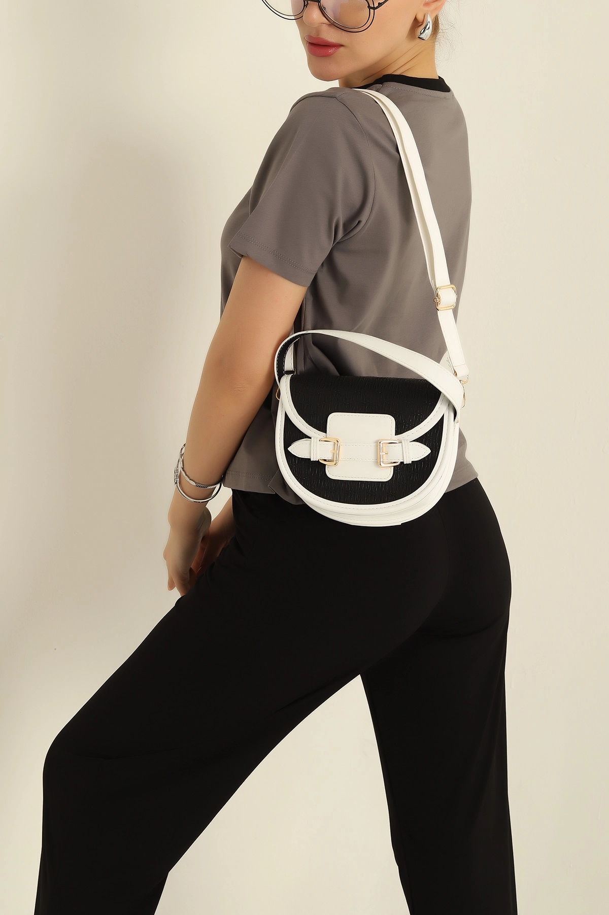 Siyah Beyaz Hasır Örgü Desen Kadın El Kol ve Omuz Çantası 278523 ...